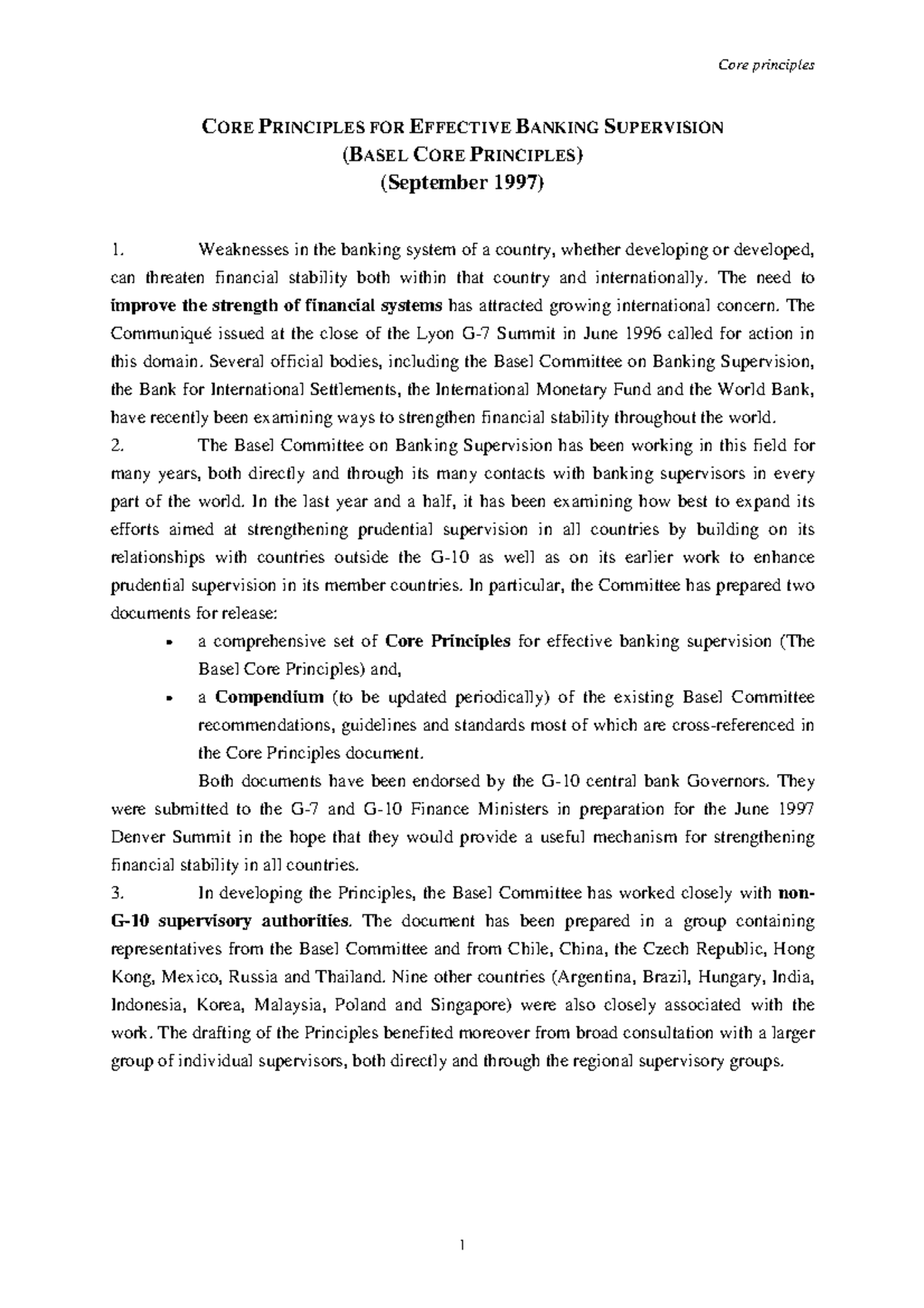 Core principles for effective banking supervision - CORE PRINCIPLES FOR ...