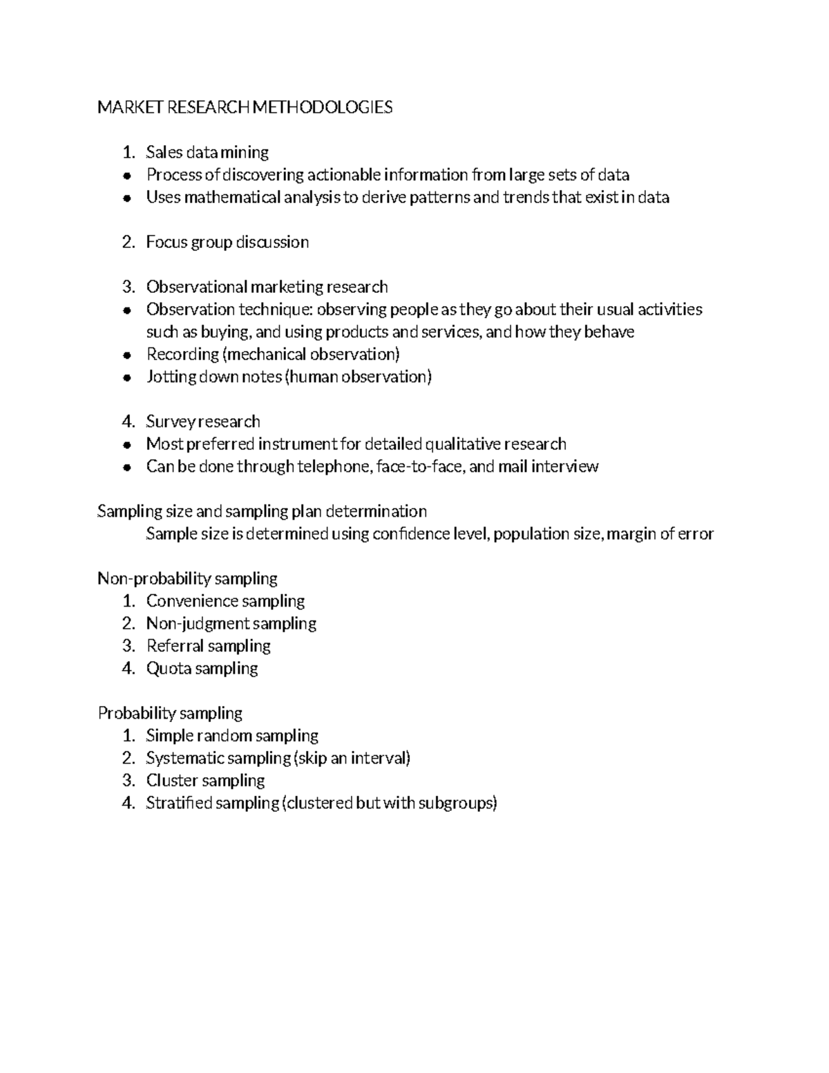 Market Research Methodologies MARKET RESEARCH METHODOLOGIES Sales