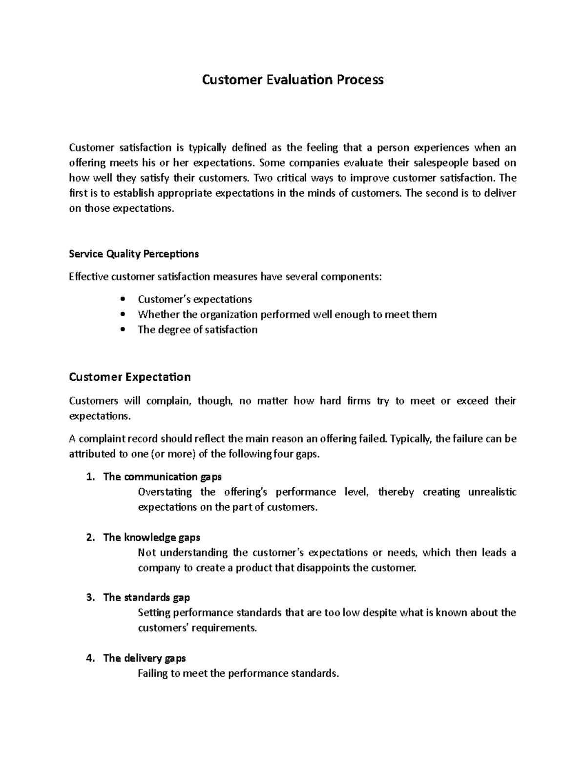 Customer Evaluation Process - Customer Evaluation Process Customer ...