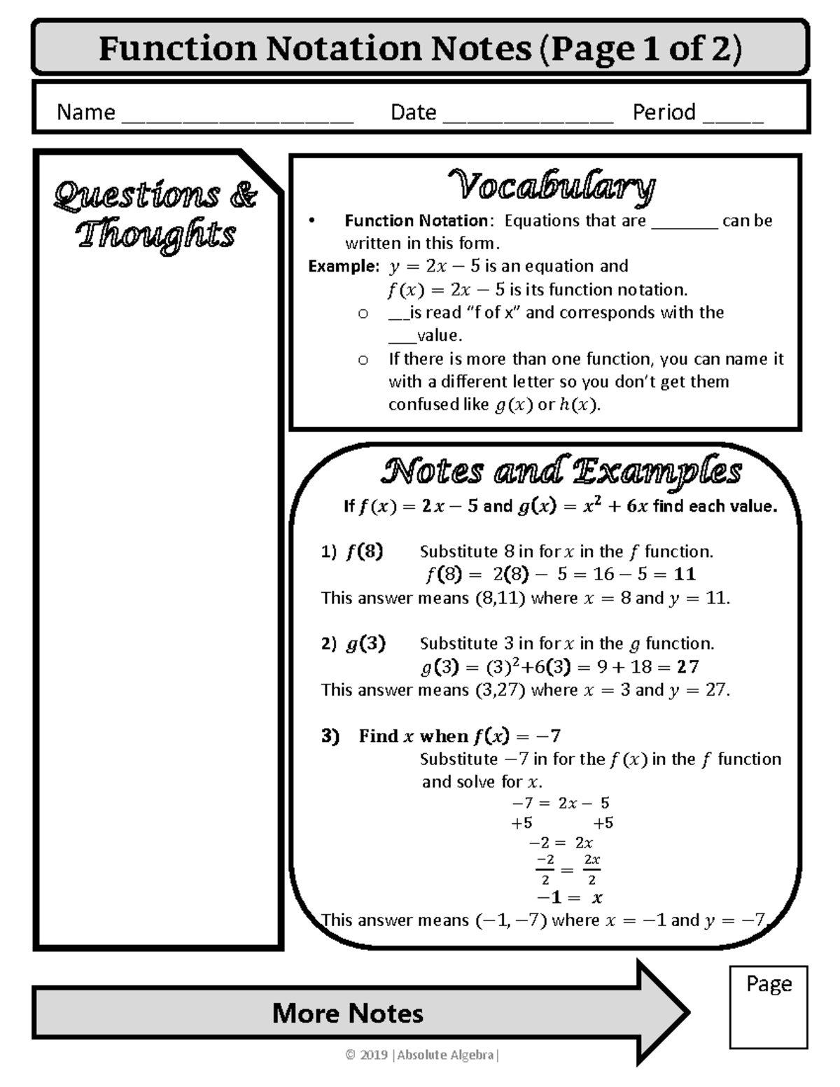 A1 U5 Funct Notation notes and practice p1-4 - Name ...