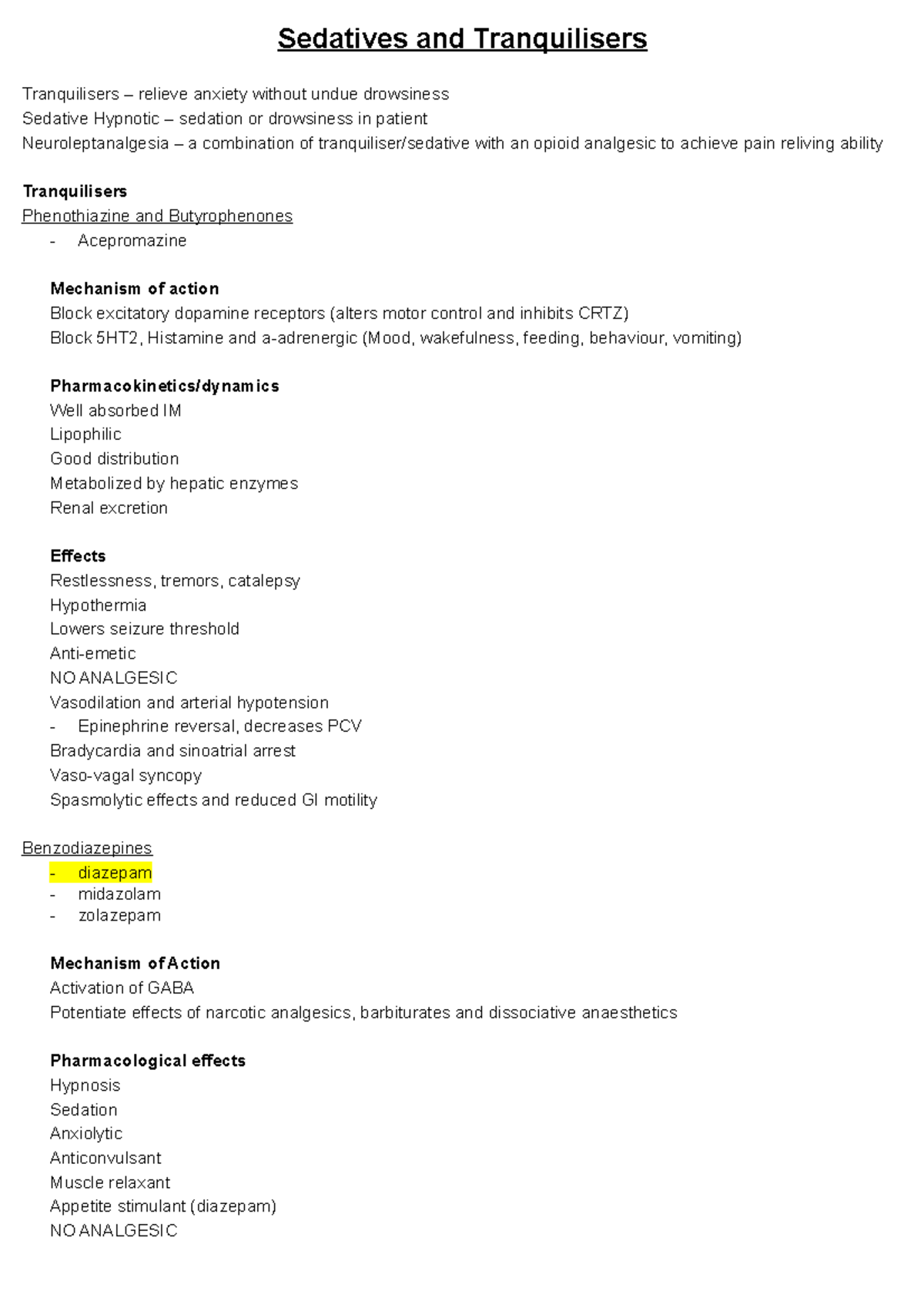 Sedatives and Tranquilisers - Sedatives and Tranquilisers Tranquilisers ...