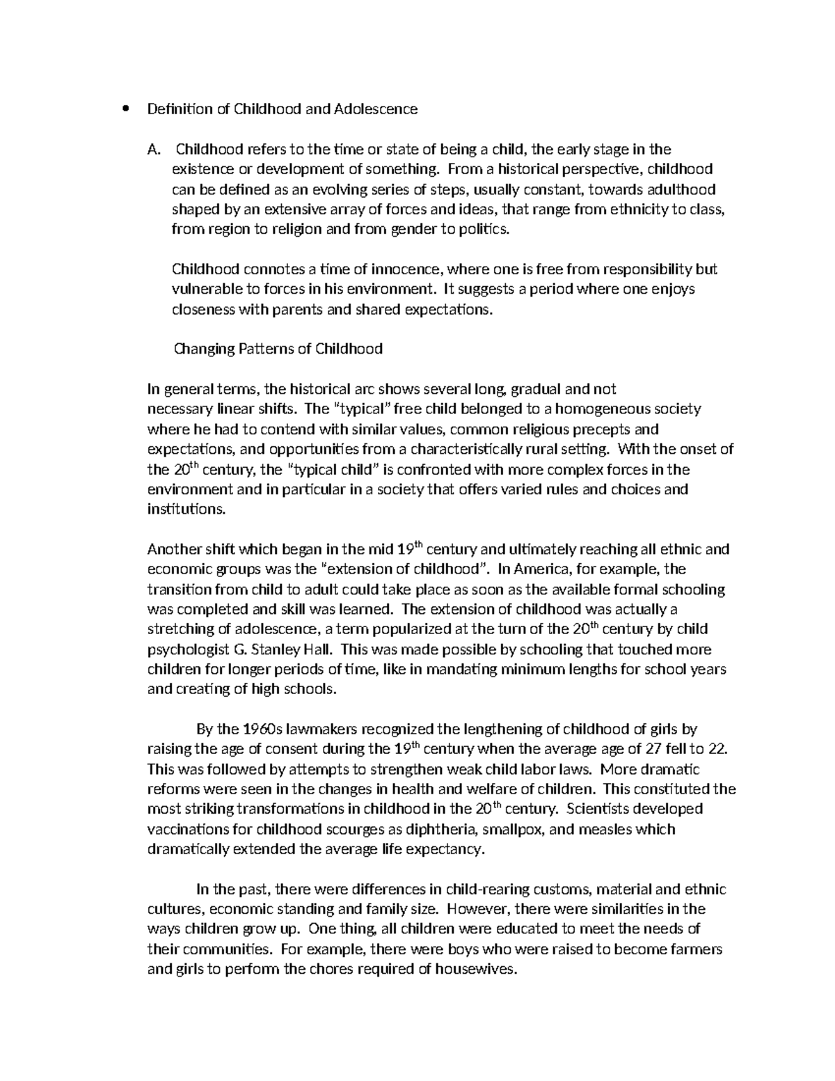 Definition of Childhood and Adolescence - Childhood refers to the time ...