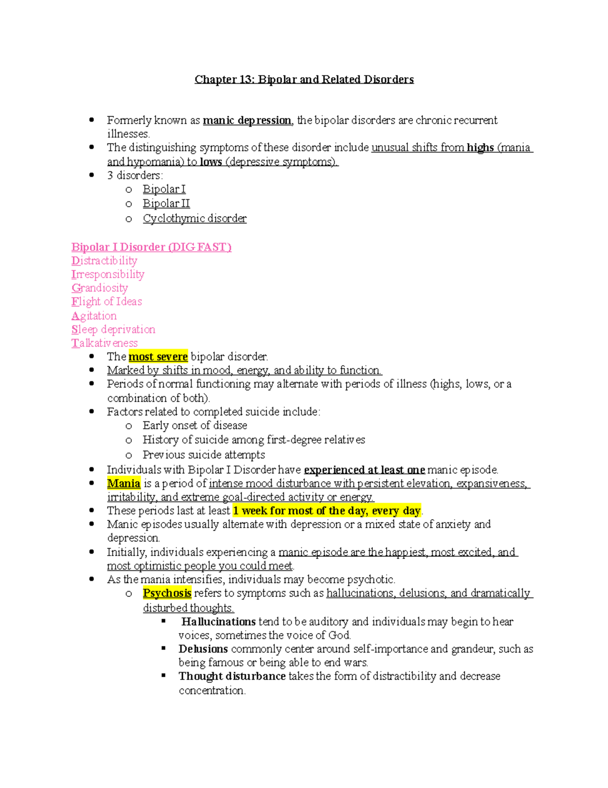 Chapter 13 Psych Notes - Chapter 13: Bipolar and Related Disorders ...