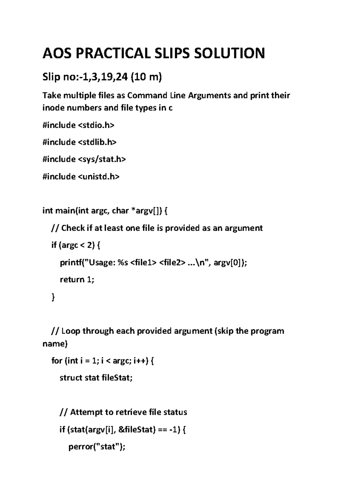 AOS Practical Slips Solution - AOS PRACTICAL SLIPS SOLUTION Slip no:-1,3,19,24 (10 m) Take ...