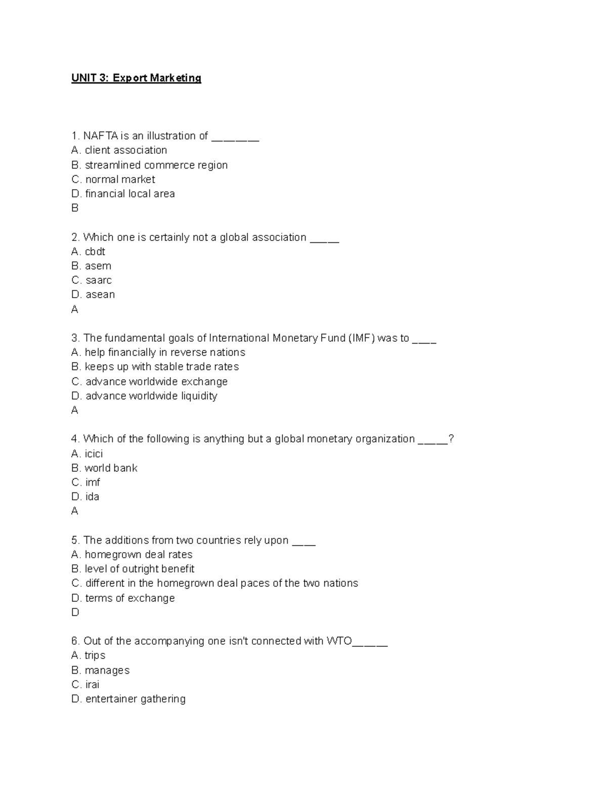 UNIT 3 Export Marketing - UNIT 3: Export Marketing NAFTA is an ...