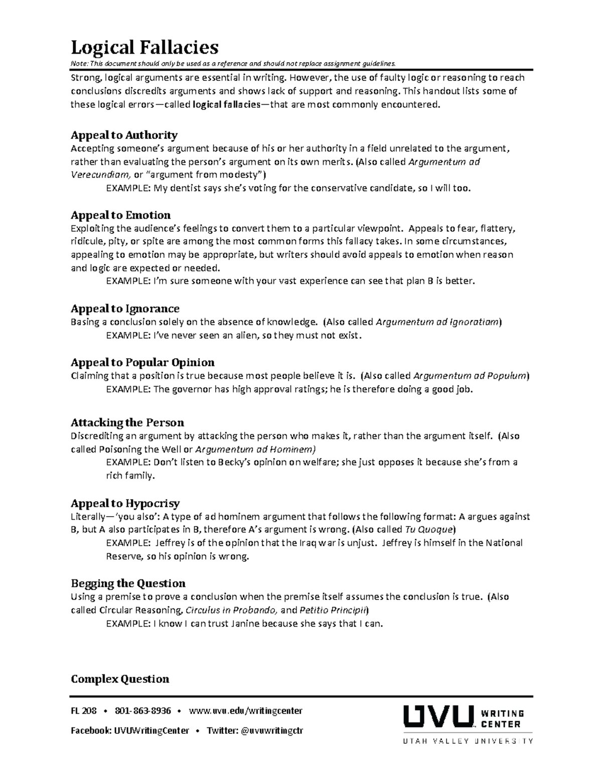 Logicalfallacies - philosophy lecture - Logical Fallacies Note: This ...