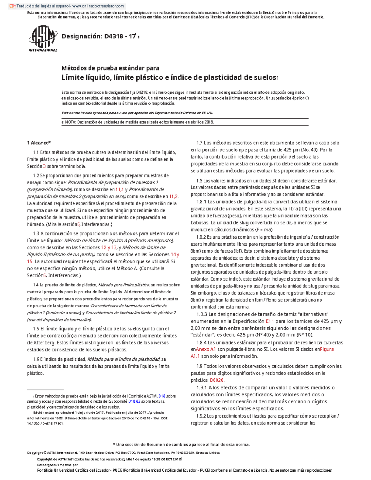 D4318 Liquid Limit, Plastic Limit, and Plasticity Index of Soils - Esta ...