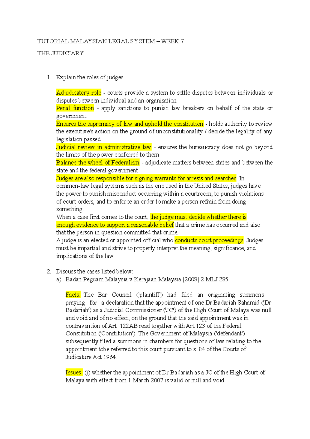 Tutorial Malaysian Legal System - WEEK 7 - TUTORIAL MALAYSIAN LEGAL SYSTEM – WEEK 7 THE ...