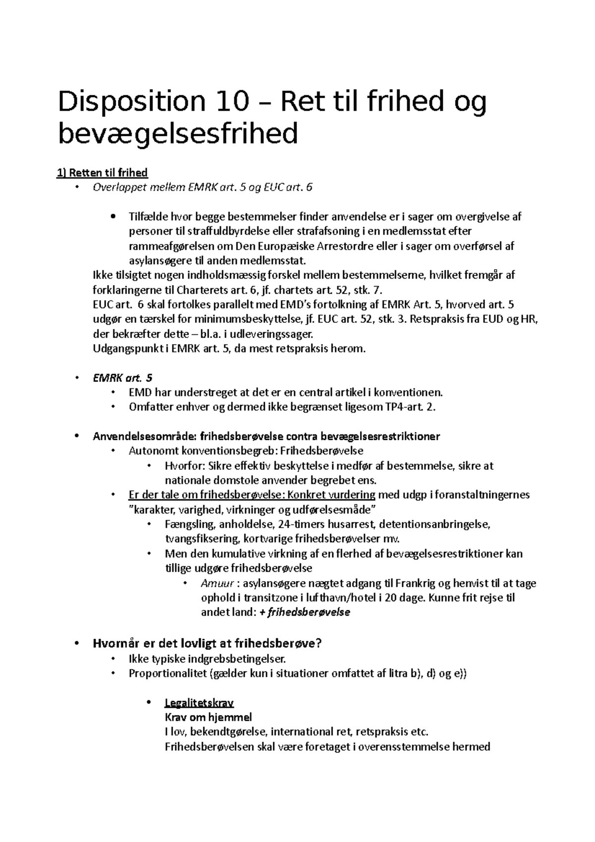 Disposition 10 Ret til frihed og bevægelsesfrihed - Disposition 10 ...