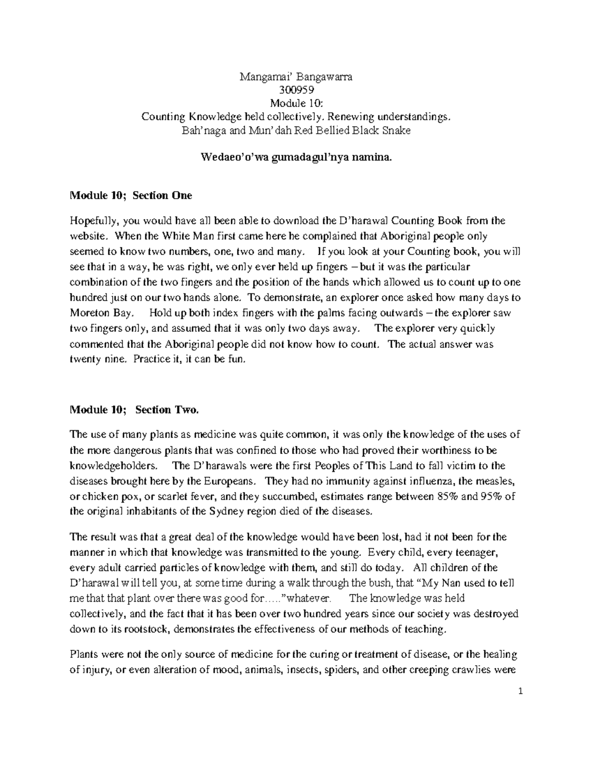 Module 10 Counting Knowledge held collectively Renewing understandings ...