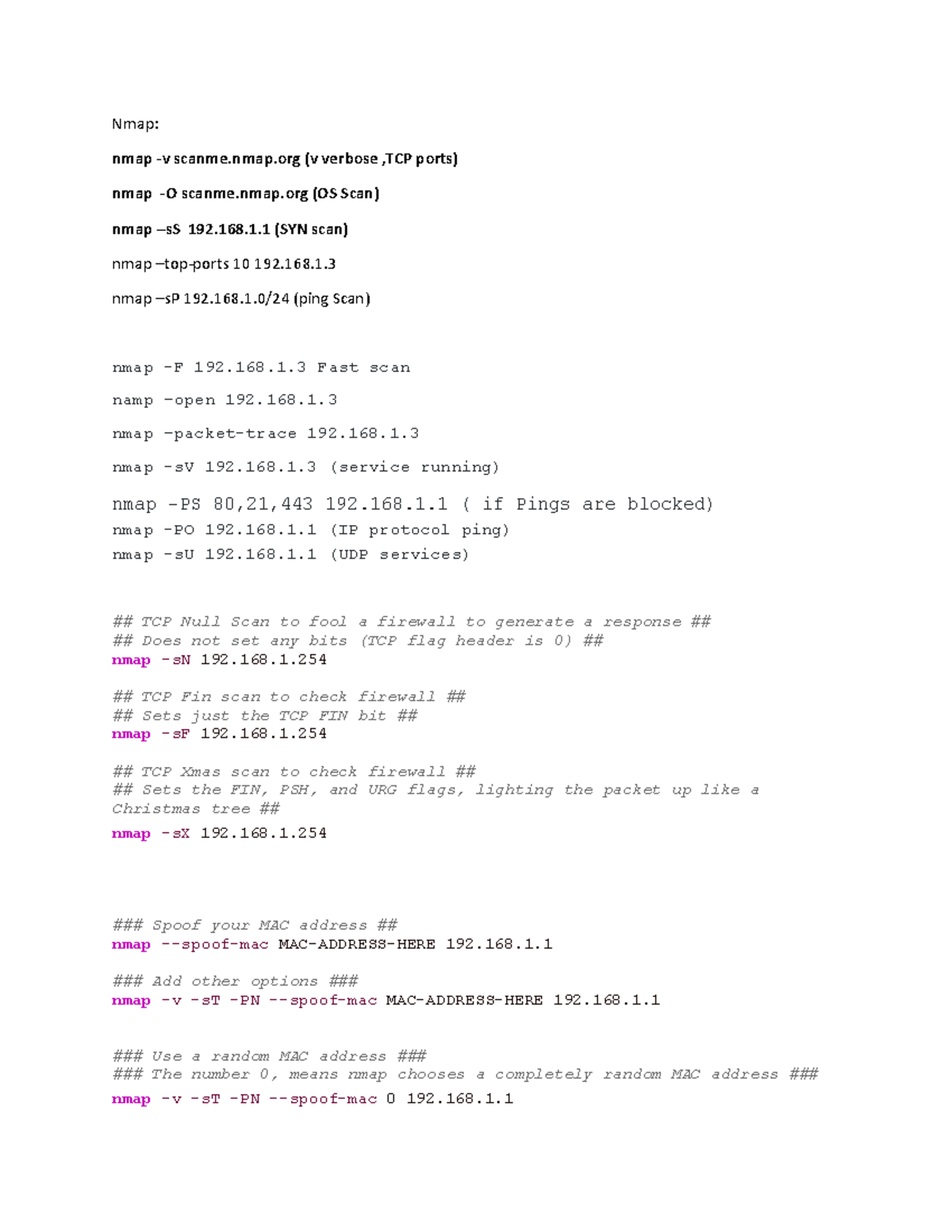 Nmap cheat sheet - Nmap: nmap scanme.nmap (v verbose ,TCP ports) nmap ...