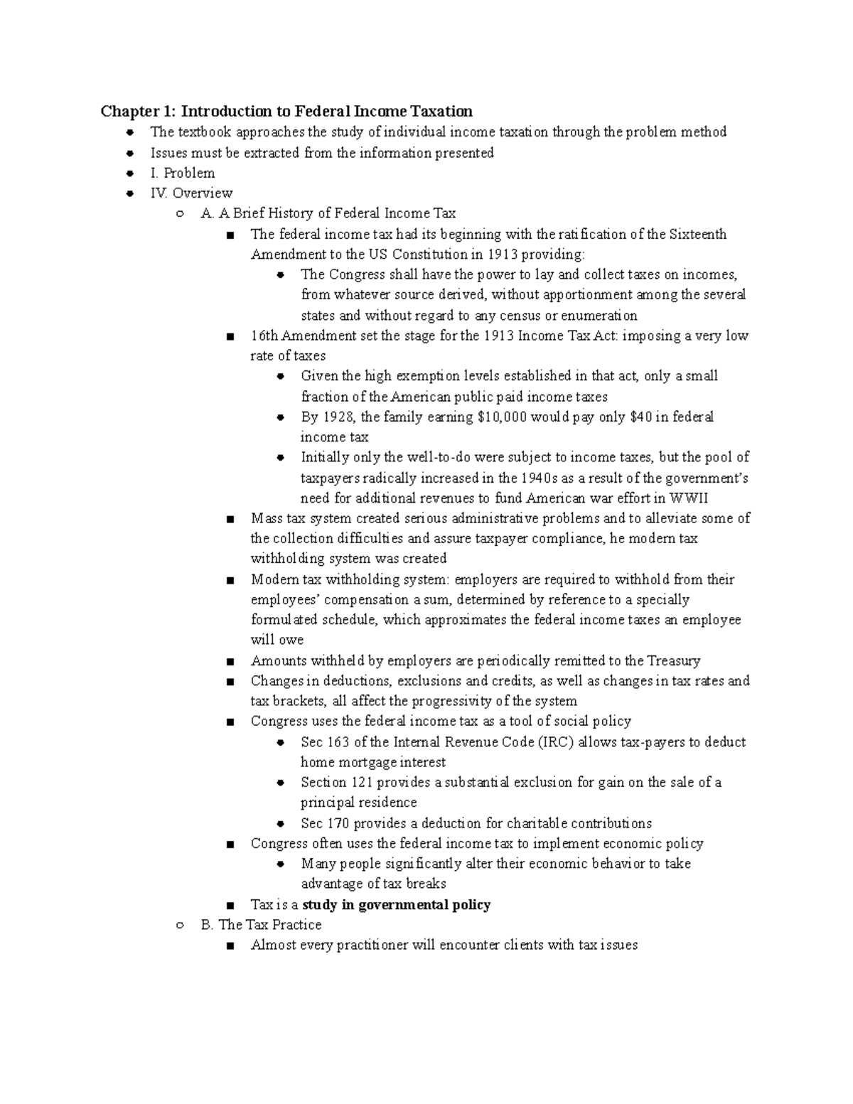 Fed Income Tax Book Notes - Chapter 1: Introduction to Federal Income ...