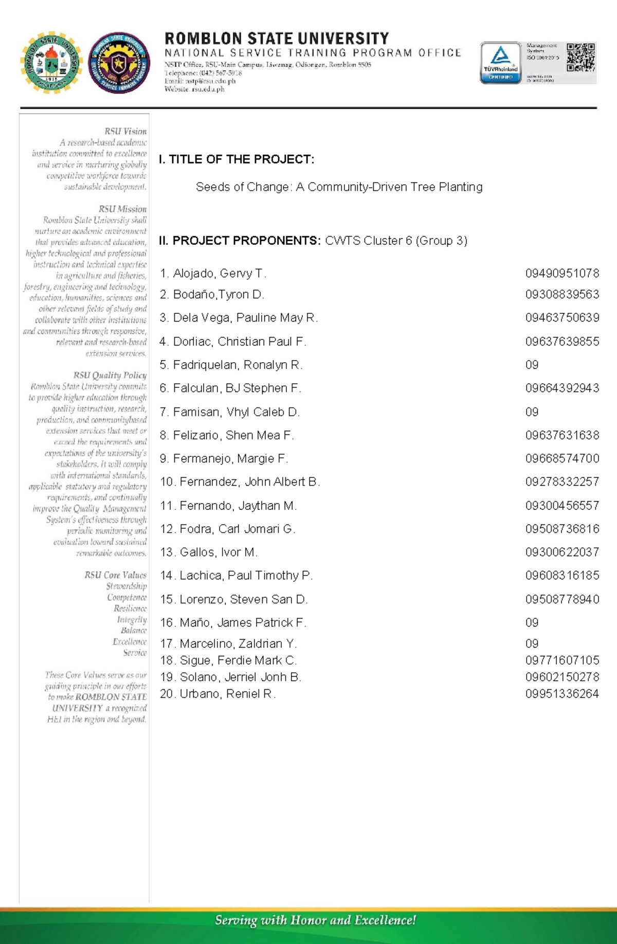 Tree-Planting -Project-Proposal - I. TITLE OF THE PROJECT: Seeds of ...