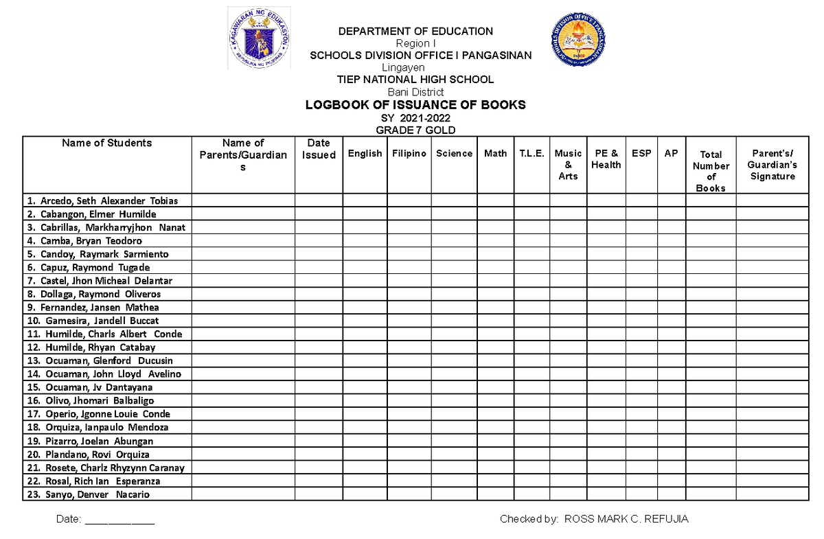 Books Release School COPY - DEPARTMENT OF EDUCATION Region I SCHOOLS ...