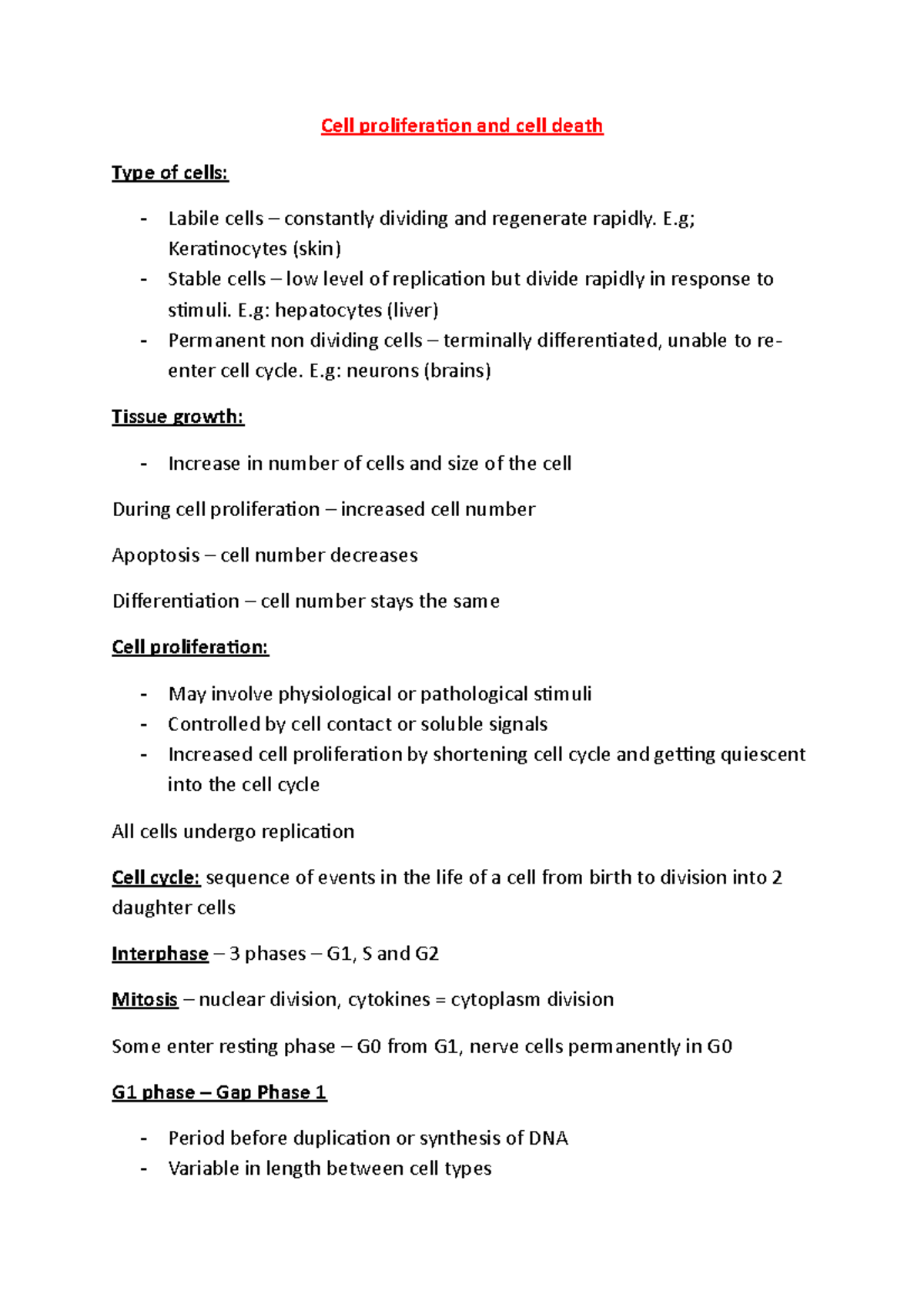 Cell proliferation and death - Cell proliferation and cell death Type ...