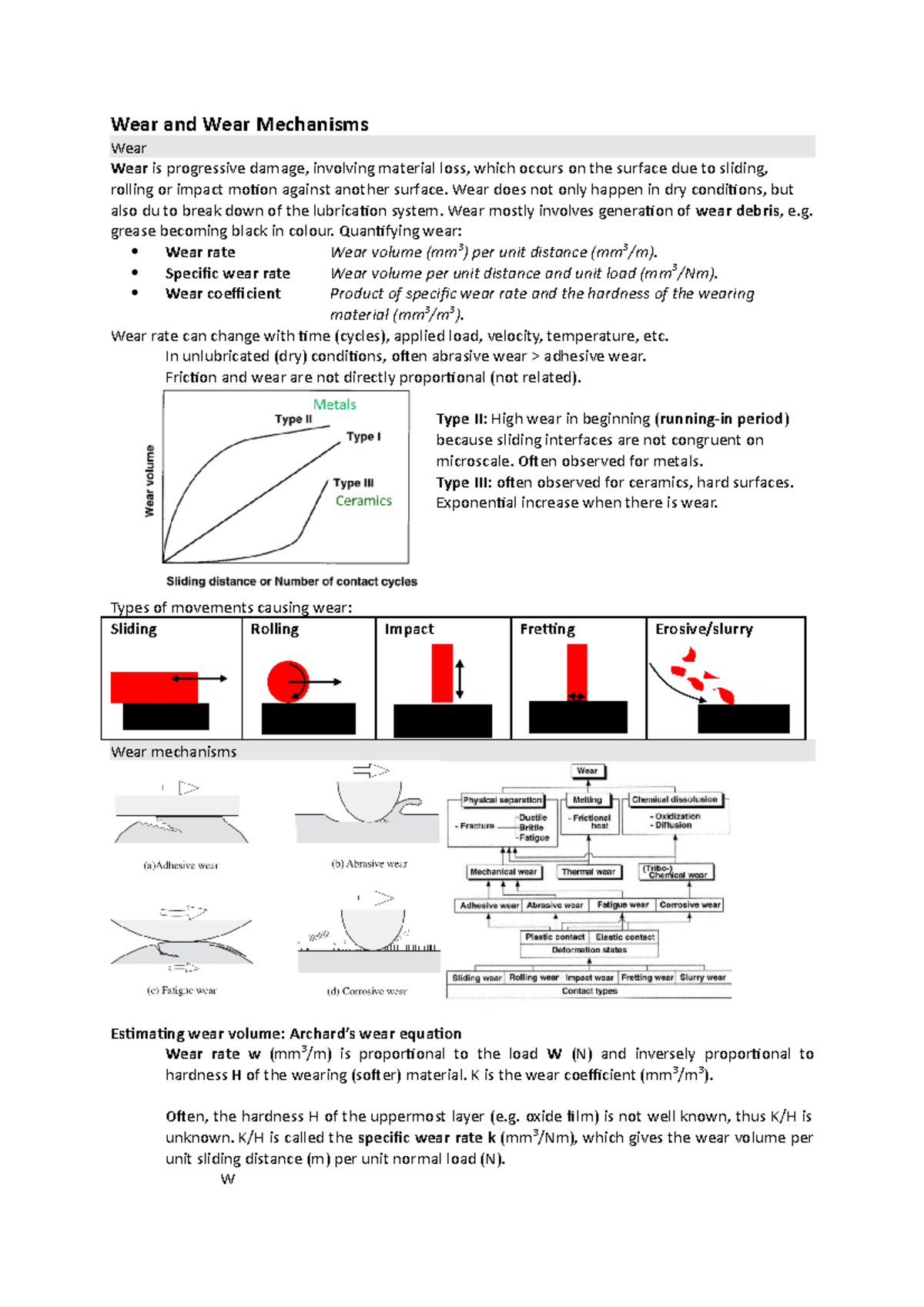 Wear and Wear Mechanisms - Wear and Wear Mechanisms Wear Wear is ...