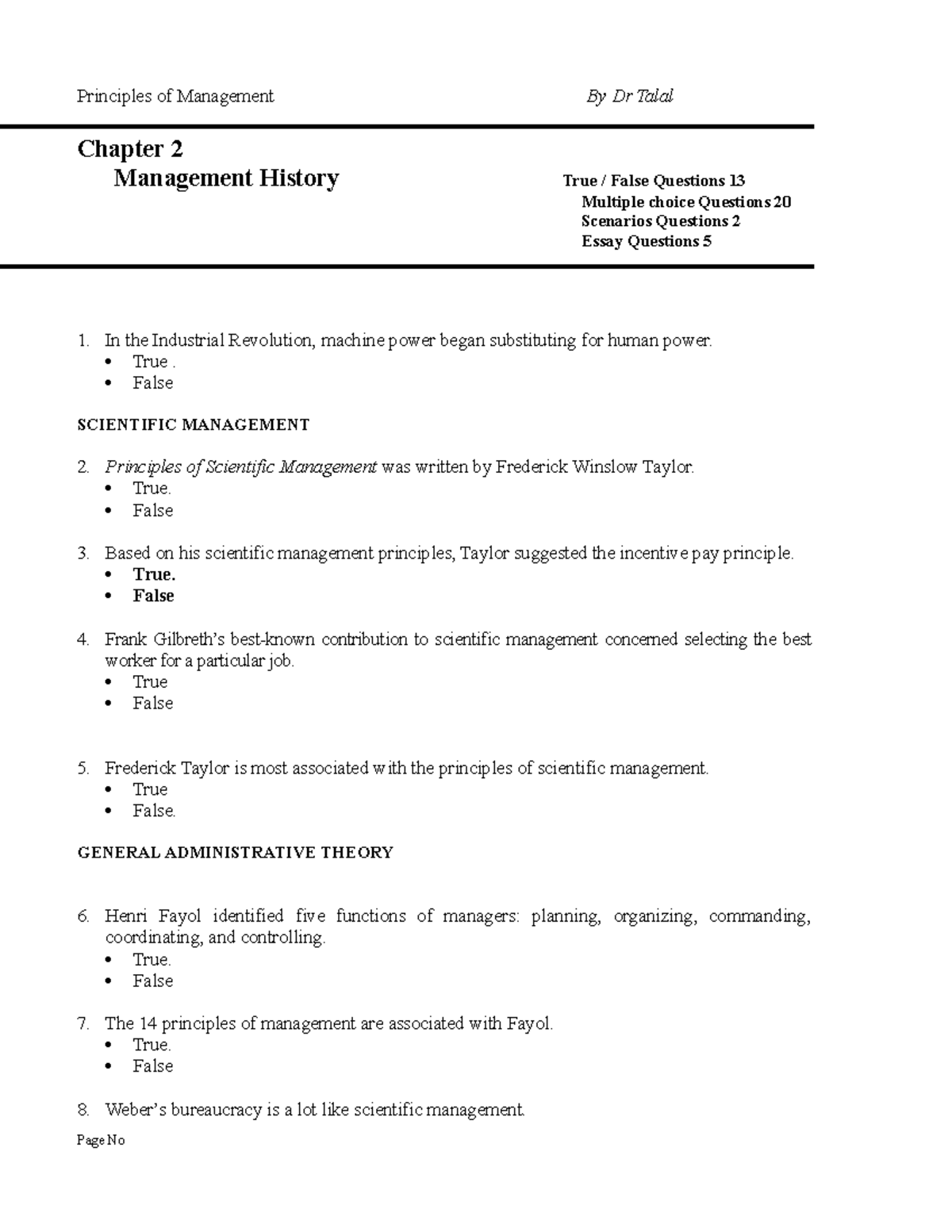 Ch 2 Management History final - Principles of Management Chapter 2 ...