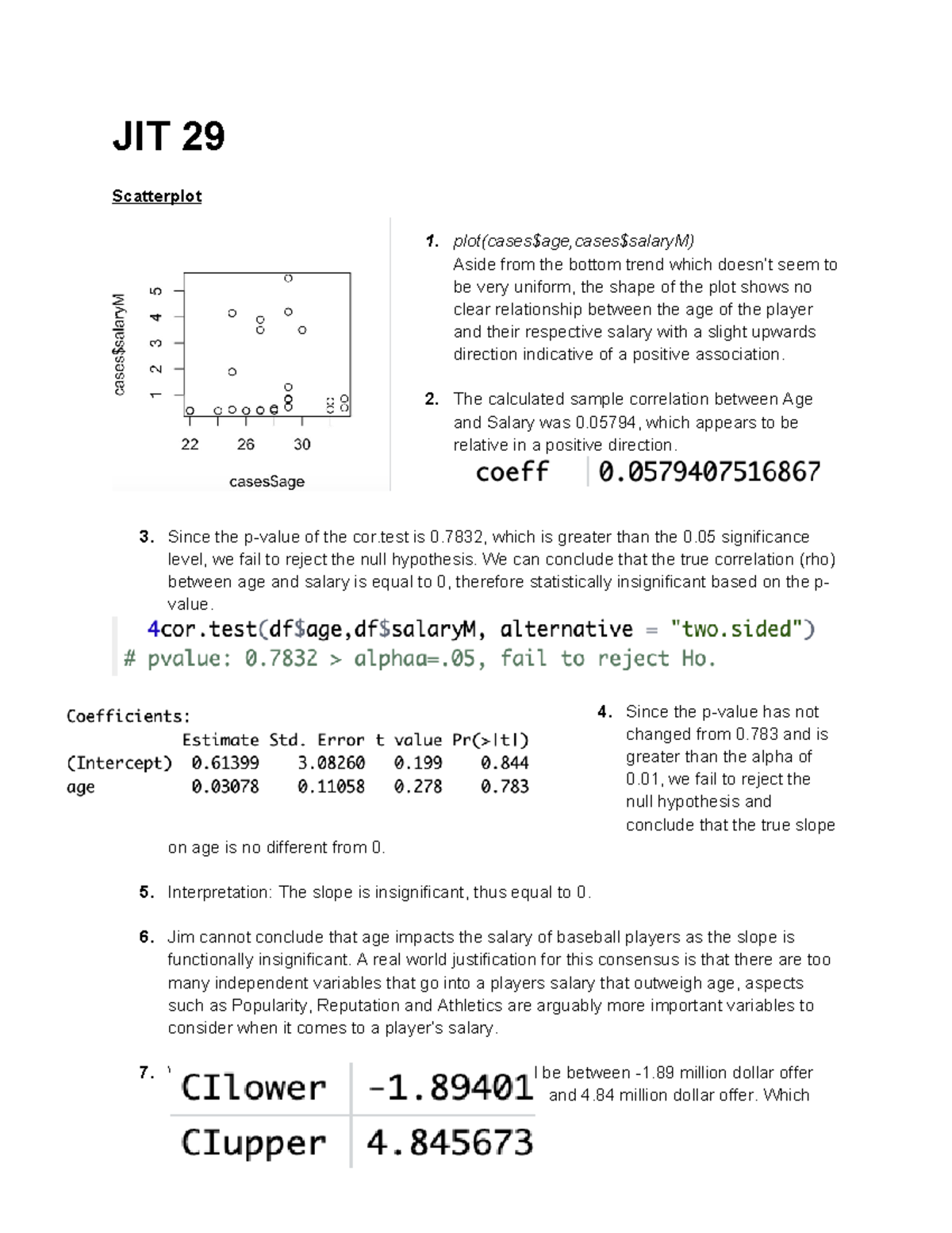 JIT 29 - JIT 29 - JIT 29 Scatterplot 1. plot(cases$age,cases$salaryM ...