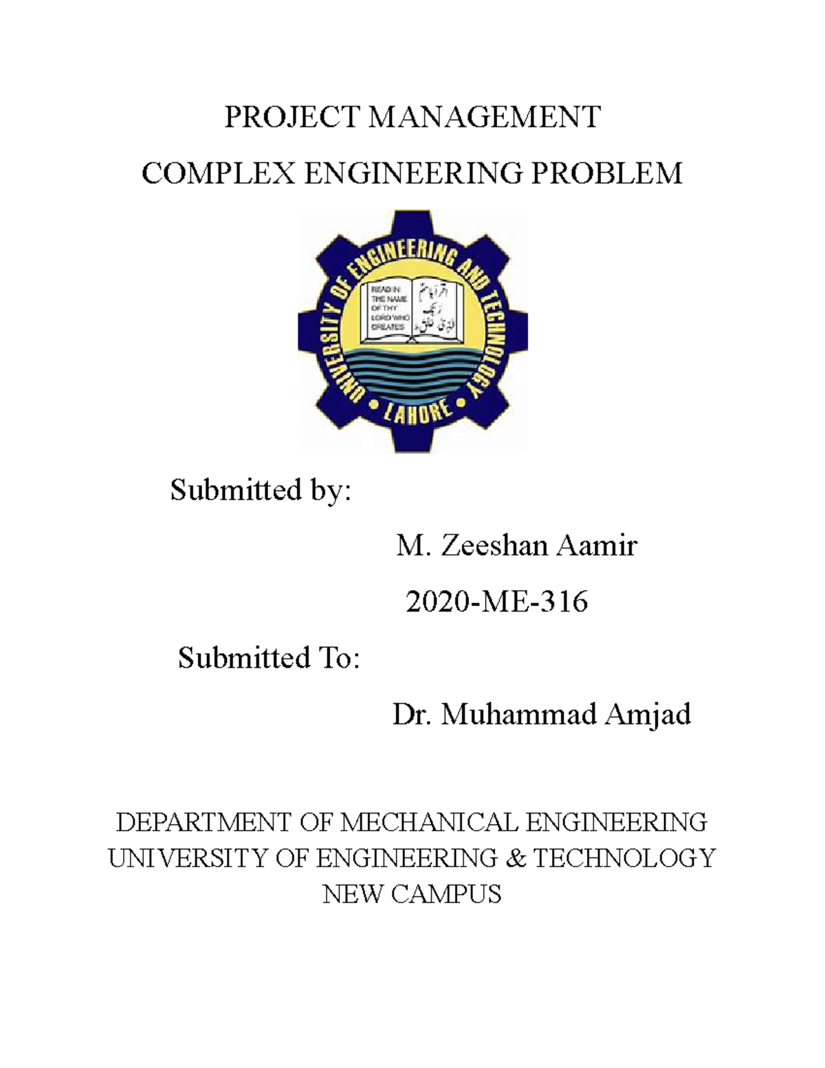 Complex Engineering Problem of PMEE - PROJECT MANAGEMENT COMPLEX ...