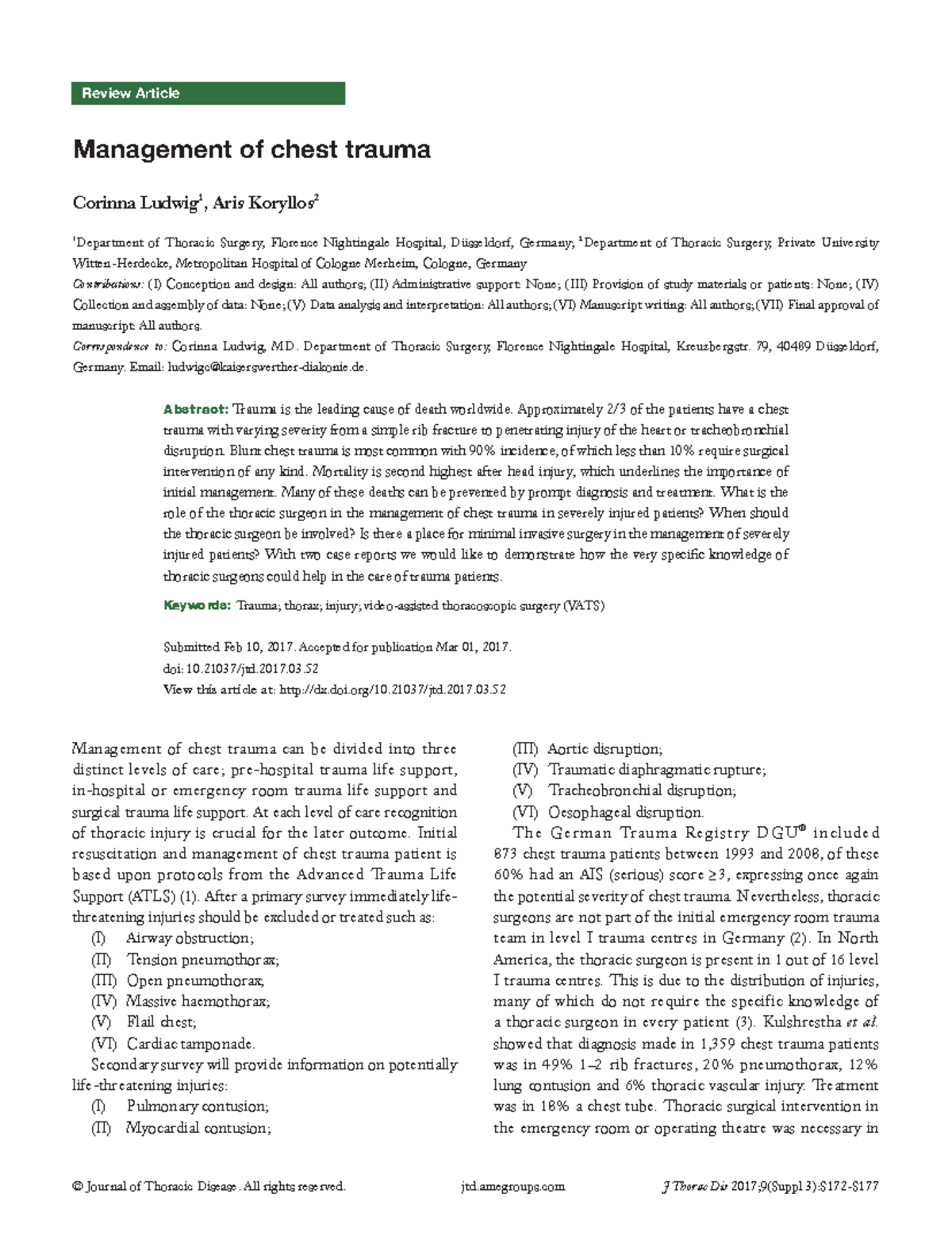 Jurnal trauma dada - Management of chest trauma can be divided into ...