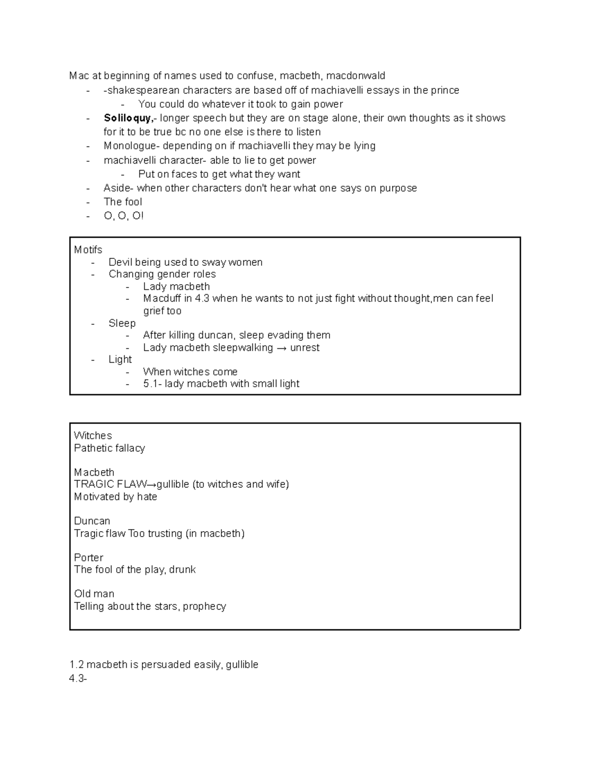 Macbeth notes - Mac at beginning of names used to confuse, macbeth ...