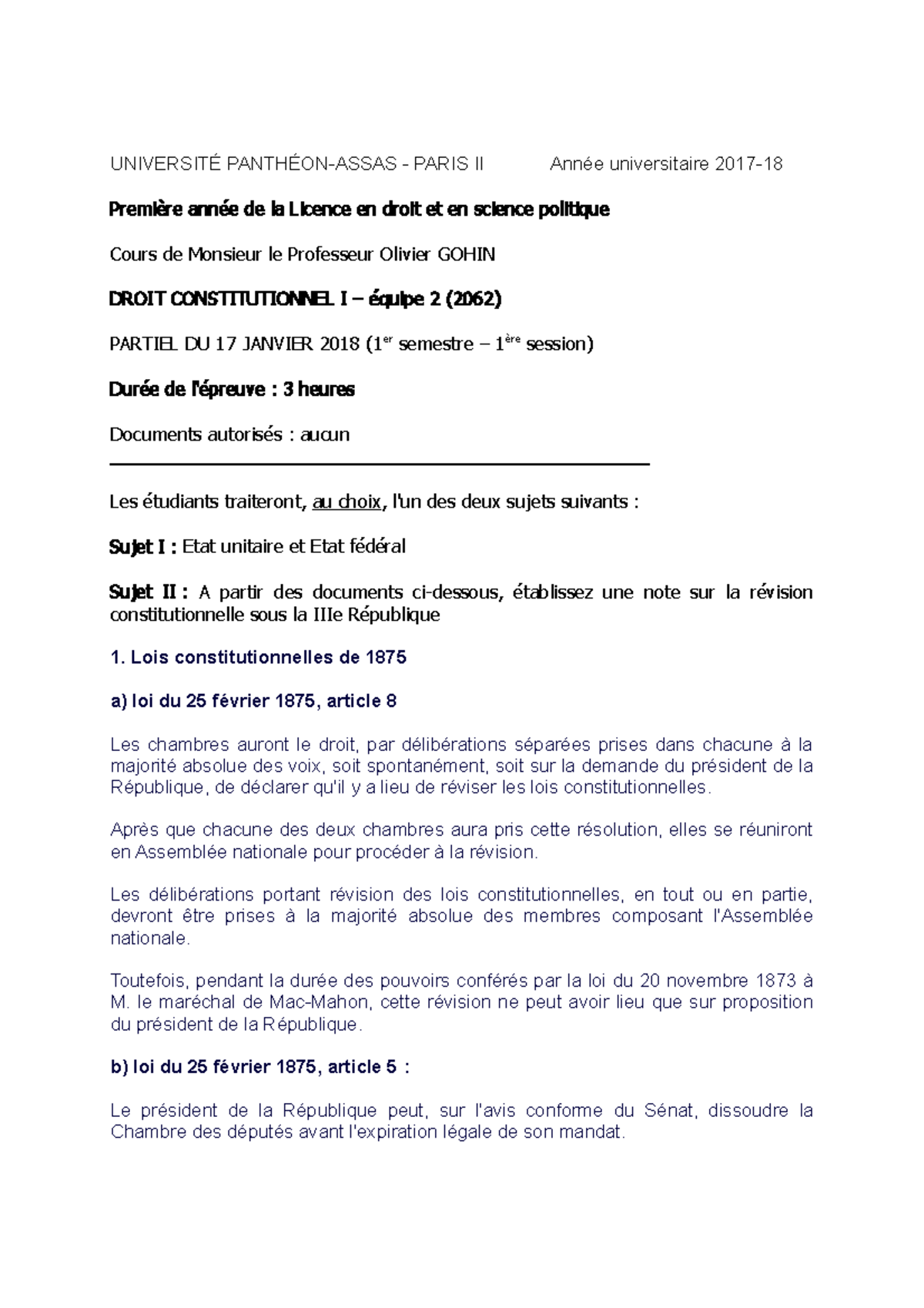 Gohin 2062 equ 2 droit constitutionnel 1 - UNIVERSITÉ PARIS II Année ...