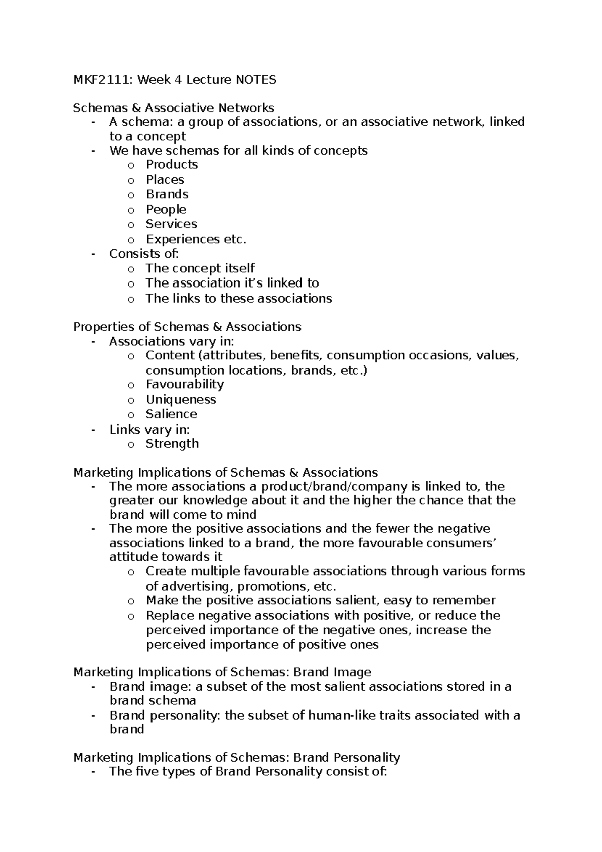 MKF2111 Week 4 Notes - MKF2111 - Monash - Studocu