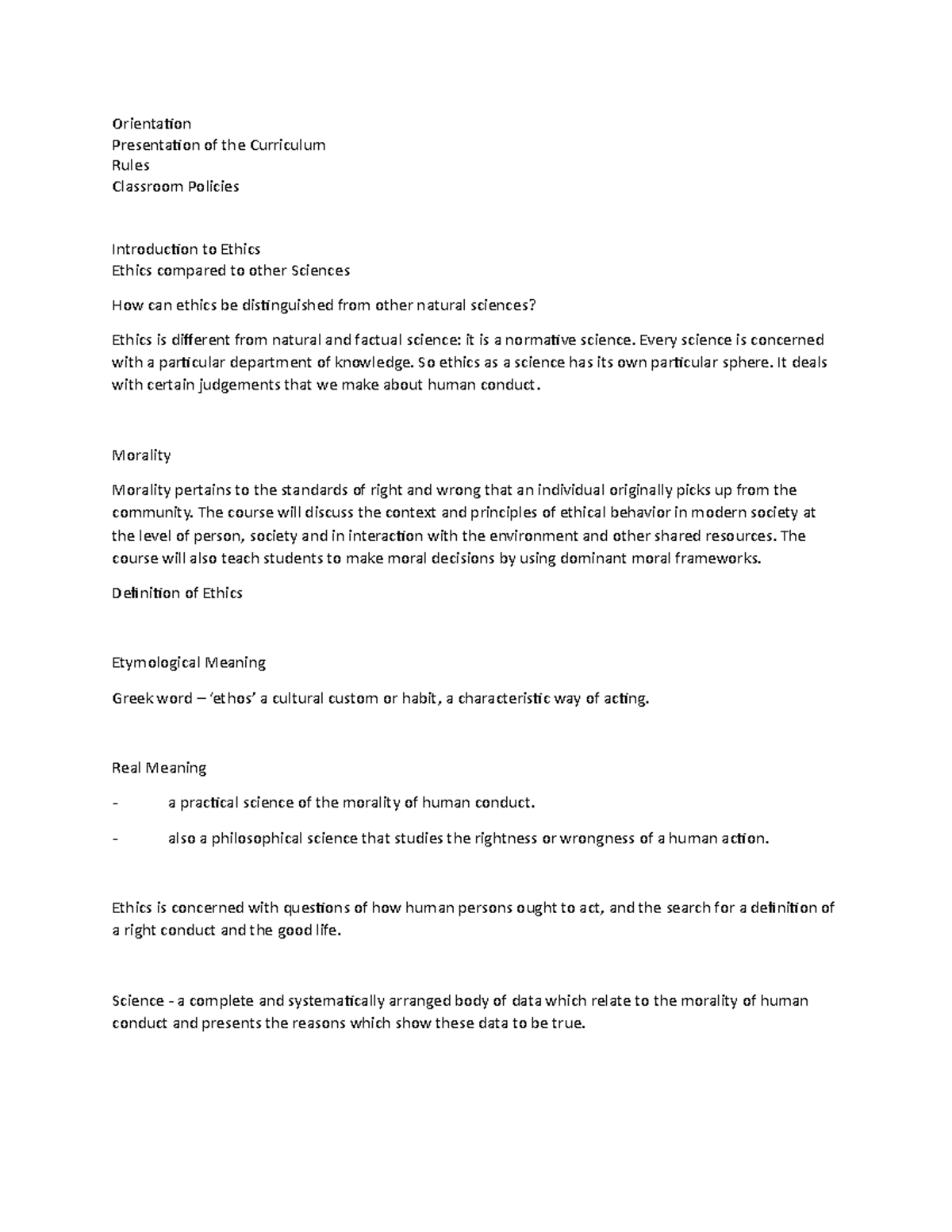 Moral and Non moral Standards - Orientation Presentation of the ...