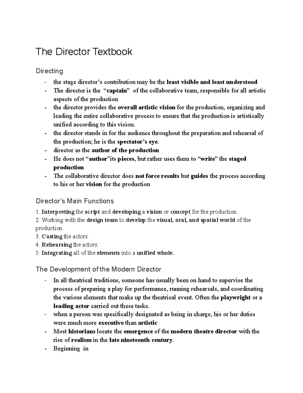 Director Chapter Notes - The Director Textbook Directing the stage ...