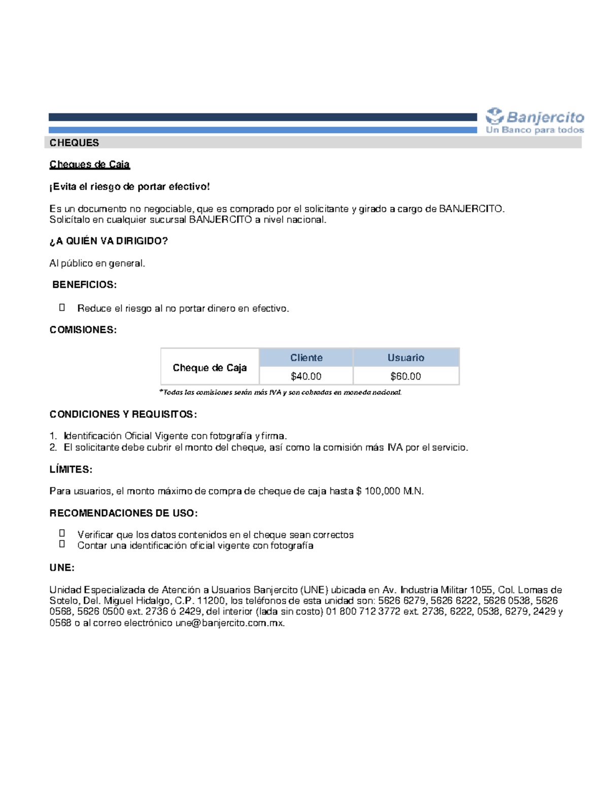 Cheque de Caja - CHEQUES Cheques de Caja ¡Evita el riesgo de portar ...