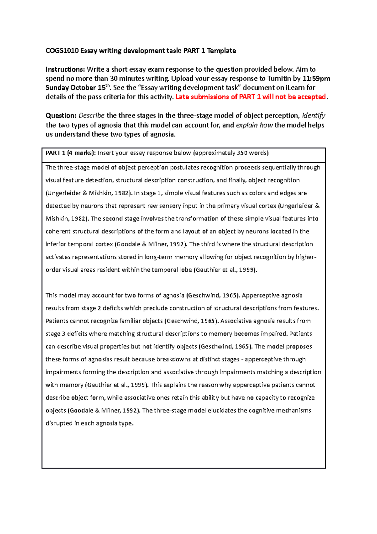 Cogs1010 part 1 - cogs part1 - COGS1010 Essay writing development task: PART 1 Template - Studocu