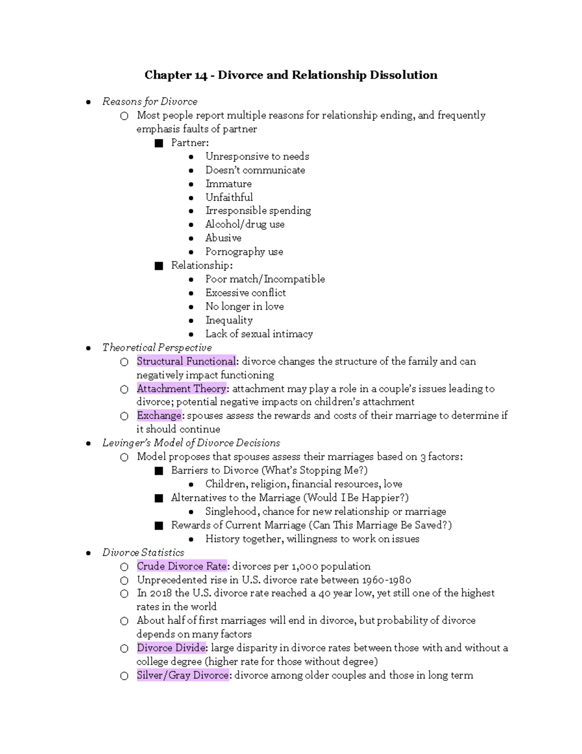 Hdfschapter 14 - Professor Dena Wyum - Chapter 14 - Divorce and Relationship Dissolution Reasons ...