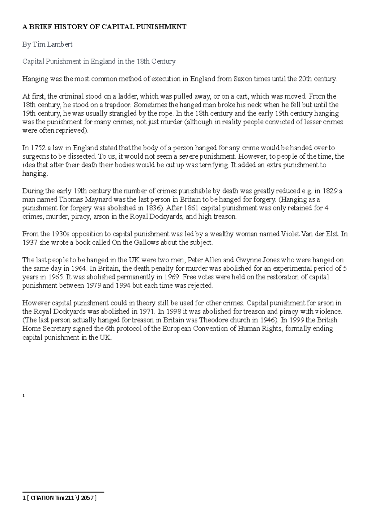 A Brief History OF Capital Punishment - A BRIEF HISTORY OF CAPITAL ...