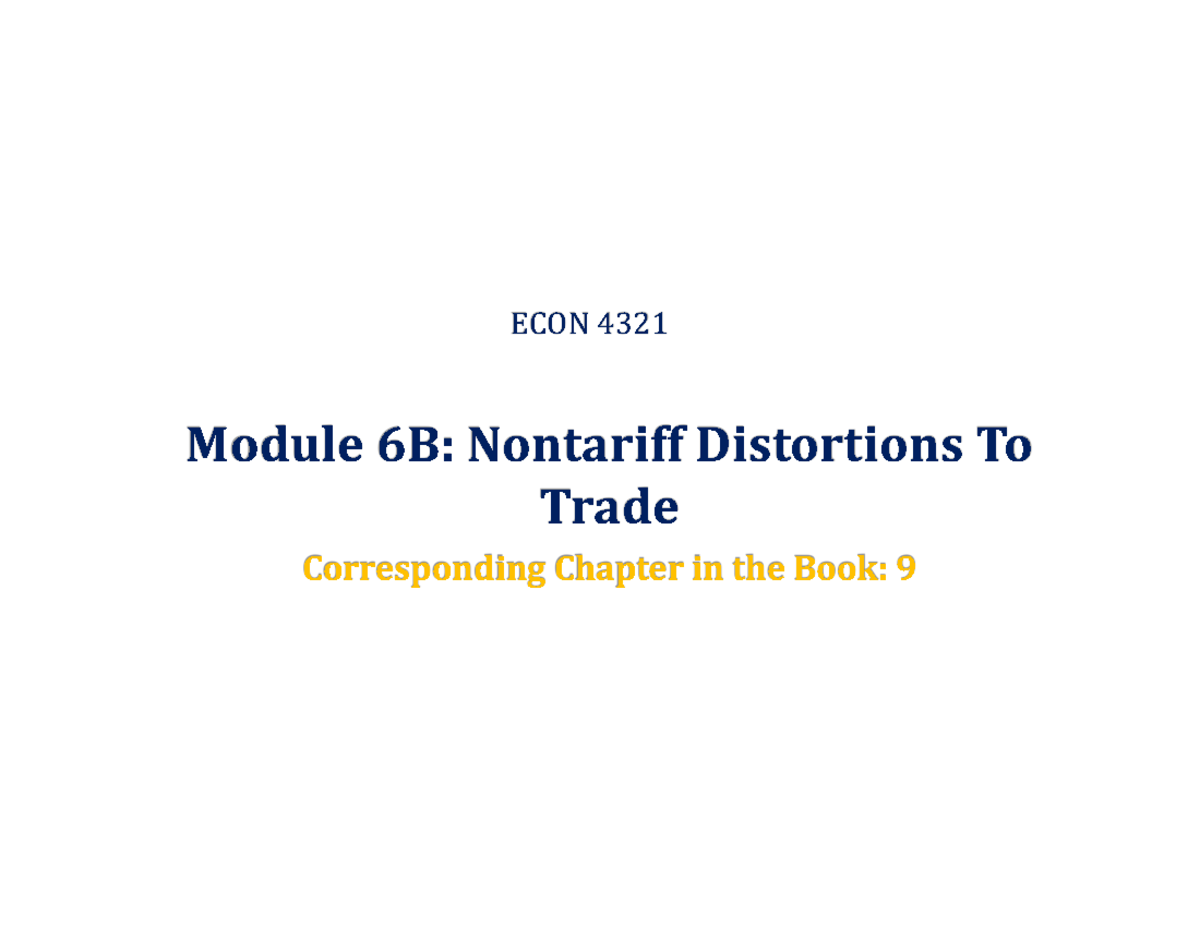 Module 6B - Quotas - ECON 4321 Module 6B: Nontariff Distortions To Trade Corresponding Chapter ...