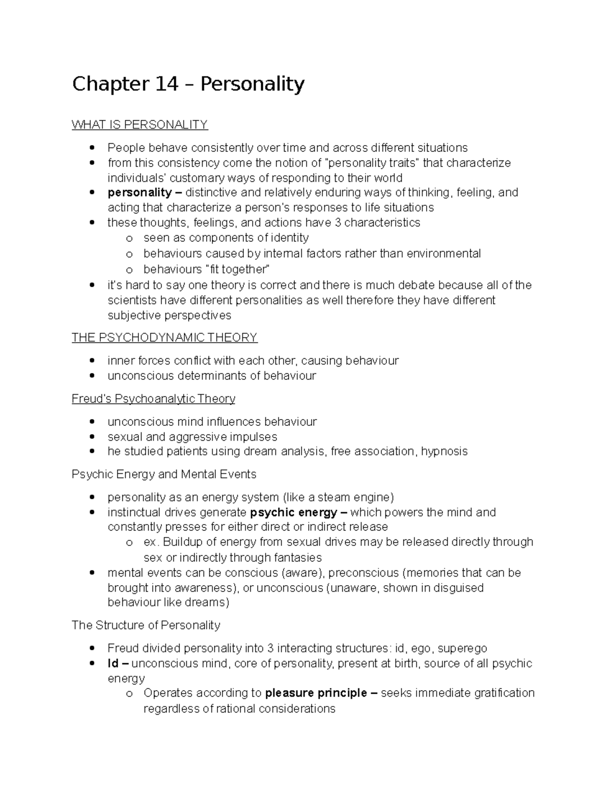 Psych - Chapter 14 - Chapter 14 – Personality WHAT IS PERSONALITY ...