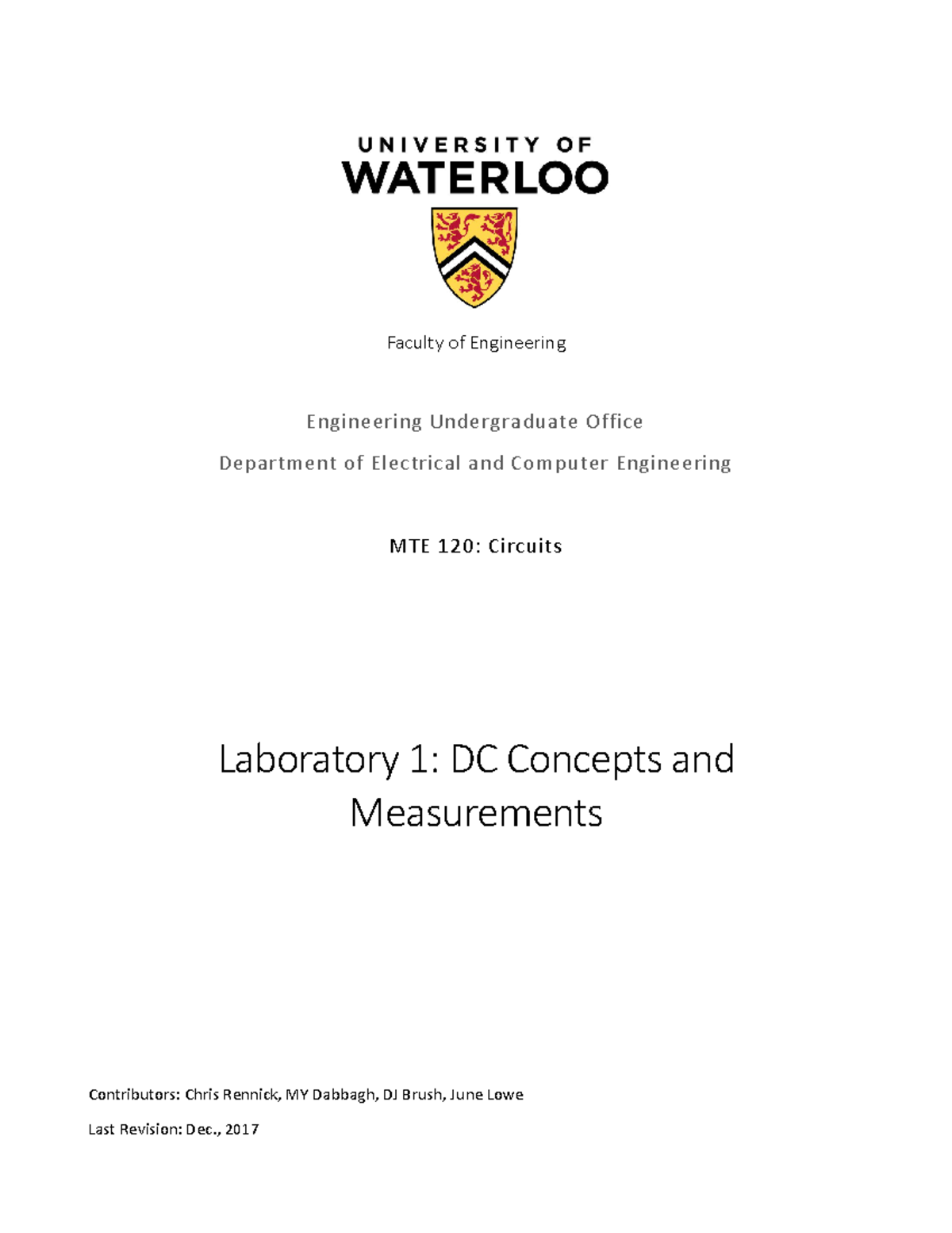 Lab 1 - DC Concepts and Measurements - Faculty of Engineering ...