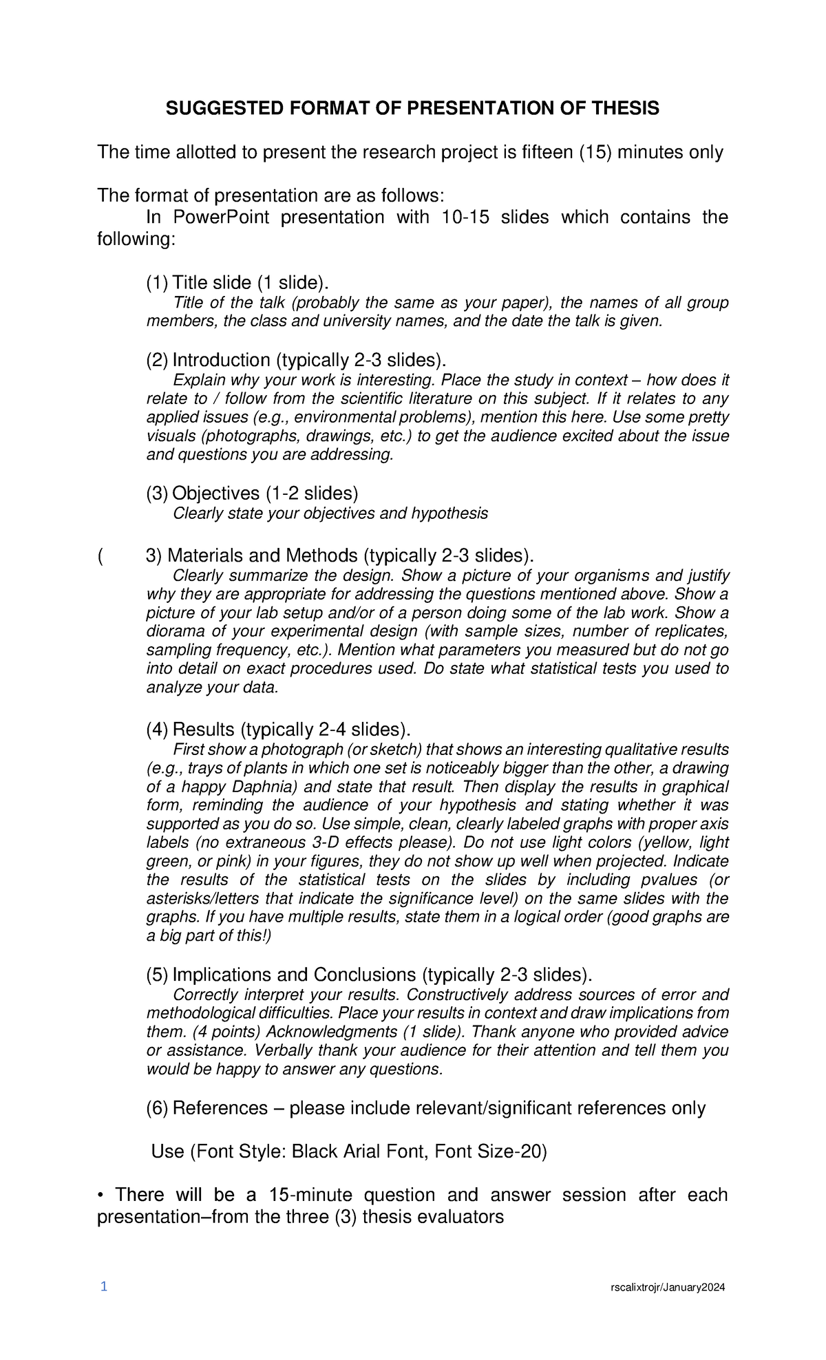 Suggested Format OF Presentation OF Thesis 2024 - 1 rscalixtrojr ...