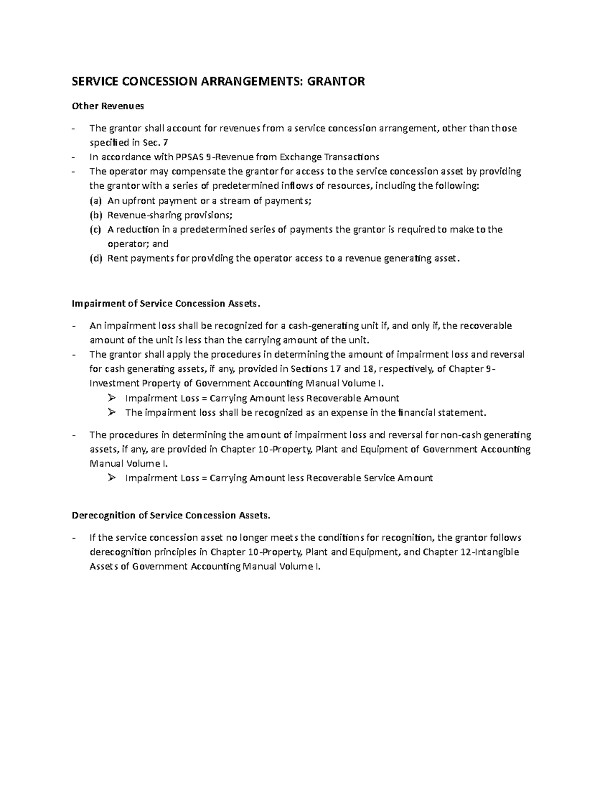 Service Concession Arrangements- Grantor SERVICE CONCESSION ...