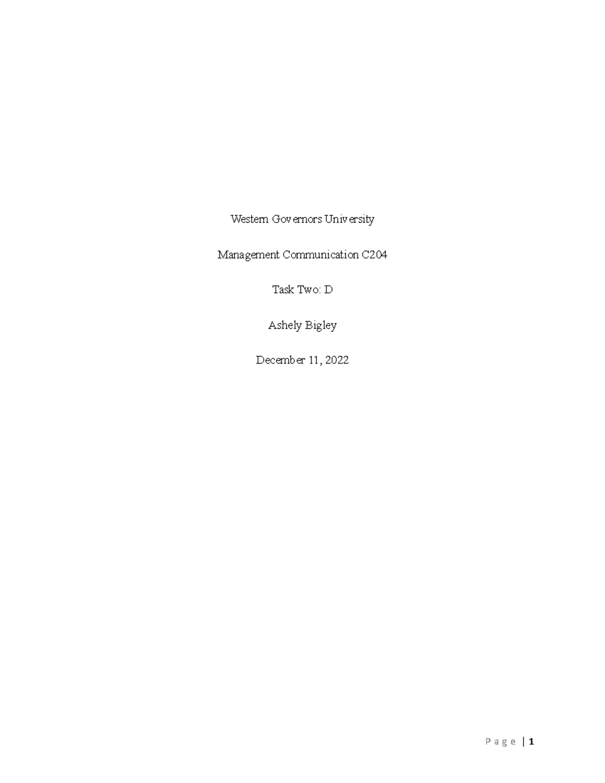 C204- Mgmnt Communication- Task Two D - Western Governors University ...