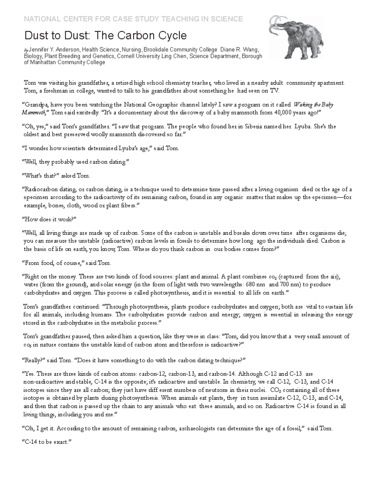 Dust to Dust: The Carbon Cycle - NATIONAL CENTER FOR CASE STUDY ...