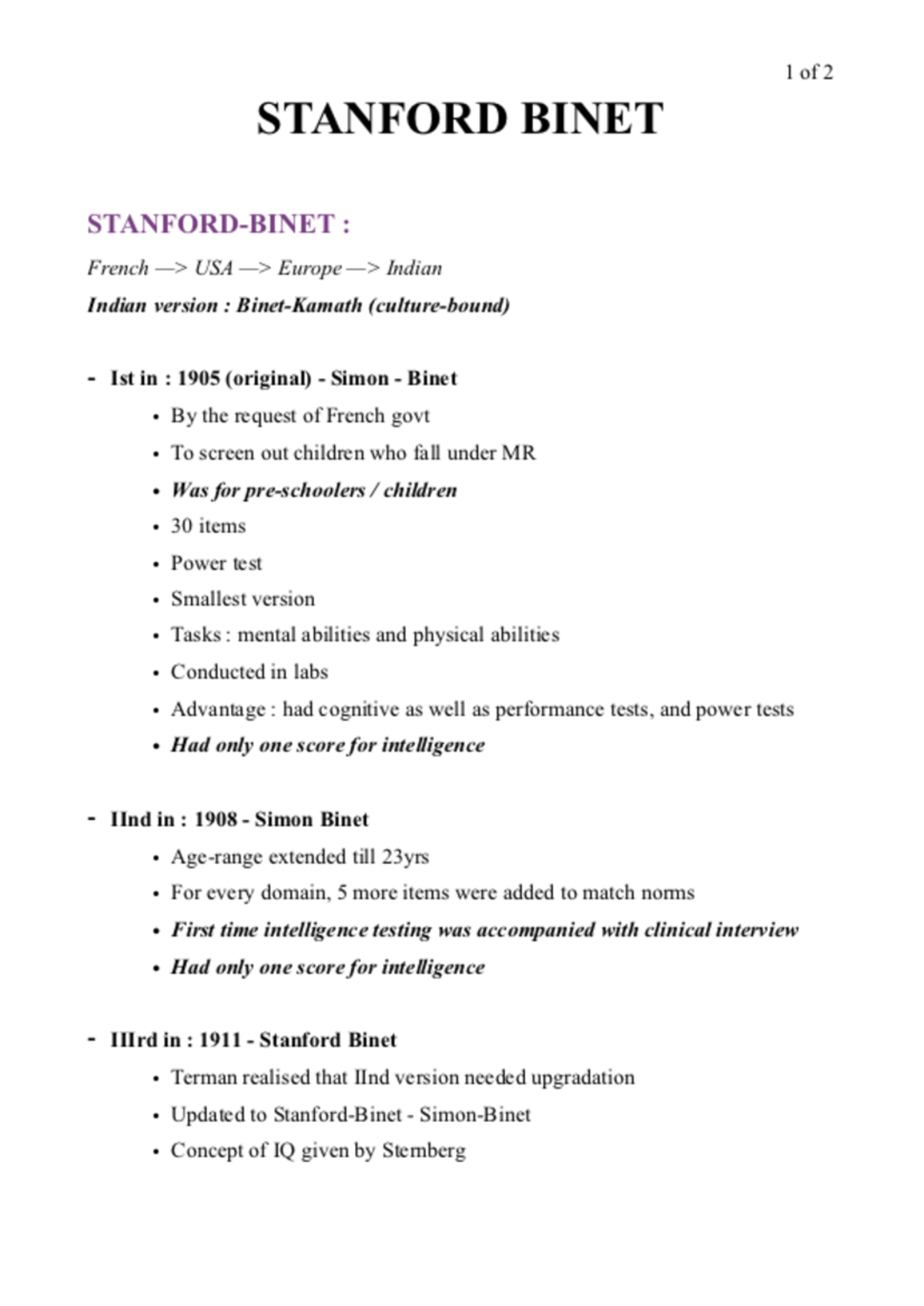 Stanford-Binet Neuropsychological Assessment - 1 of 2 STANFORD BINET ...