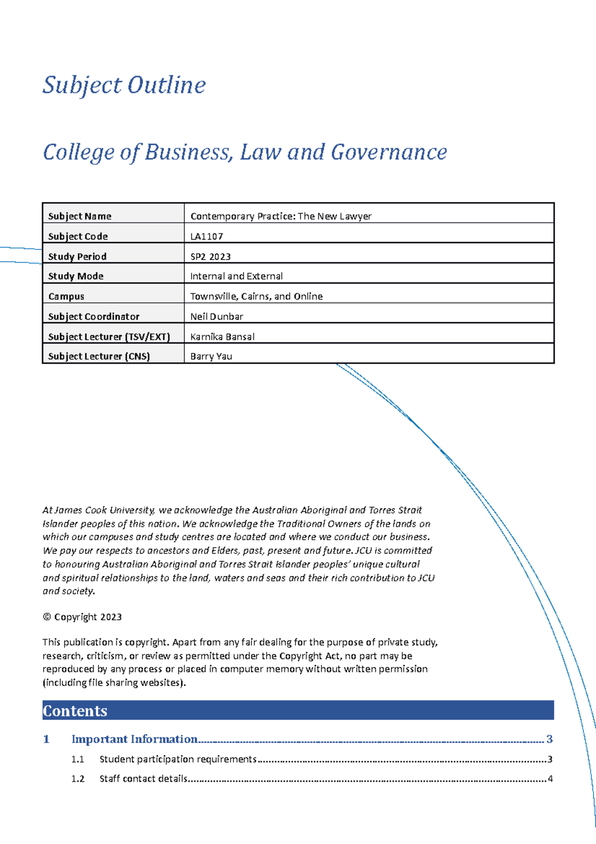 LA1107 - Subject outline - SP2 2023 - Subject Outline College of ...