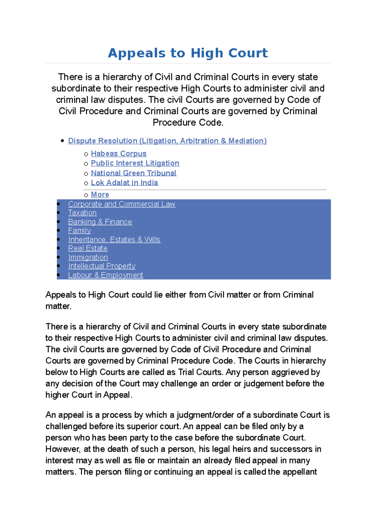 Appeals to High Court - Appeals to High Court There is a hierarchy of ...