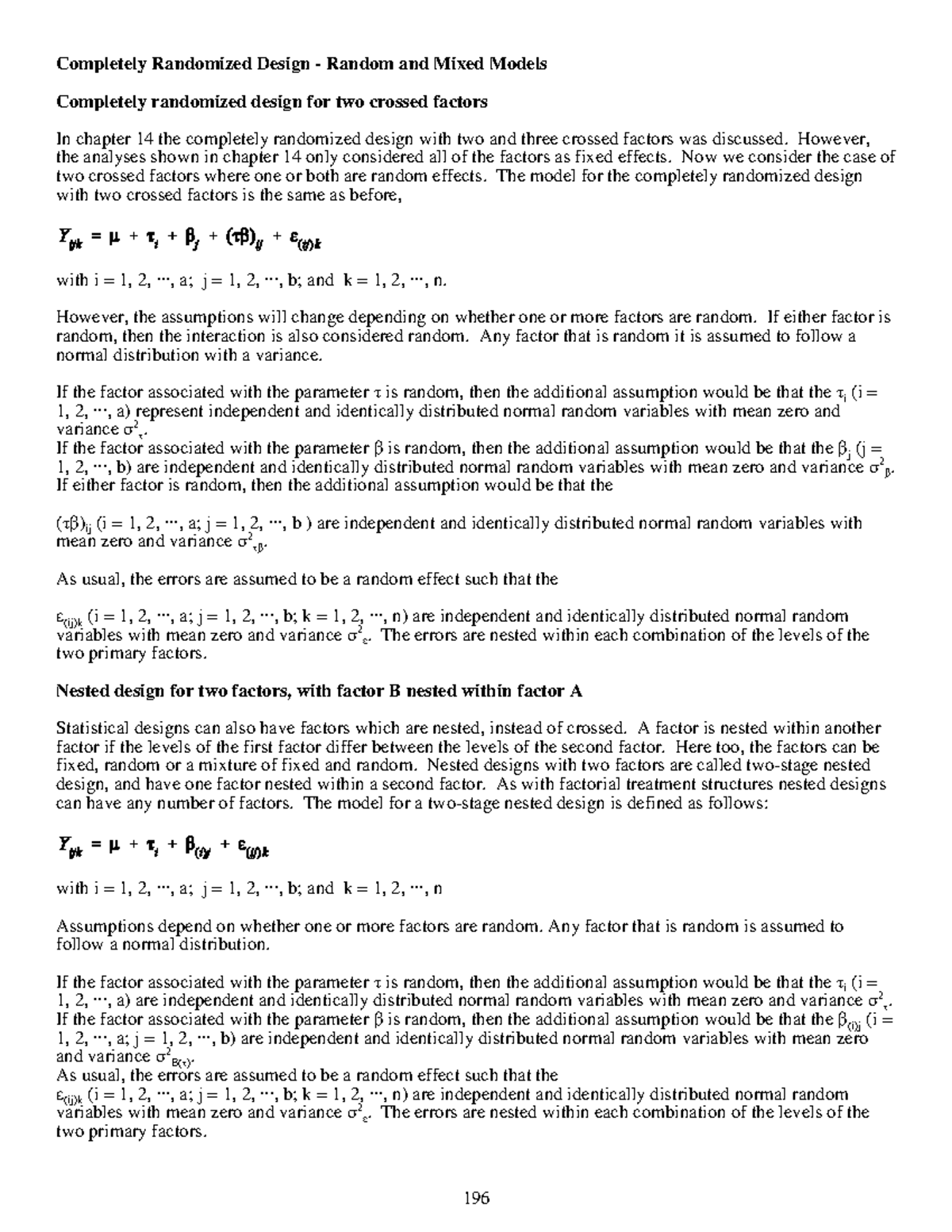 Lecture 15 Completely Randomized Design Random And Mixed Models Completely Randomized 