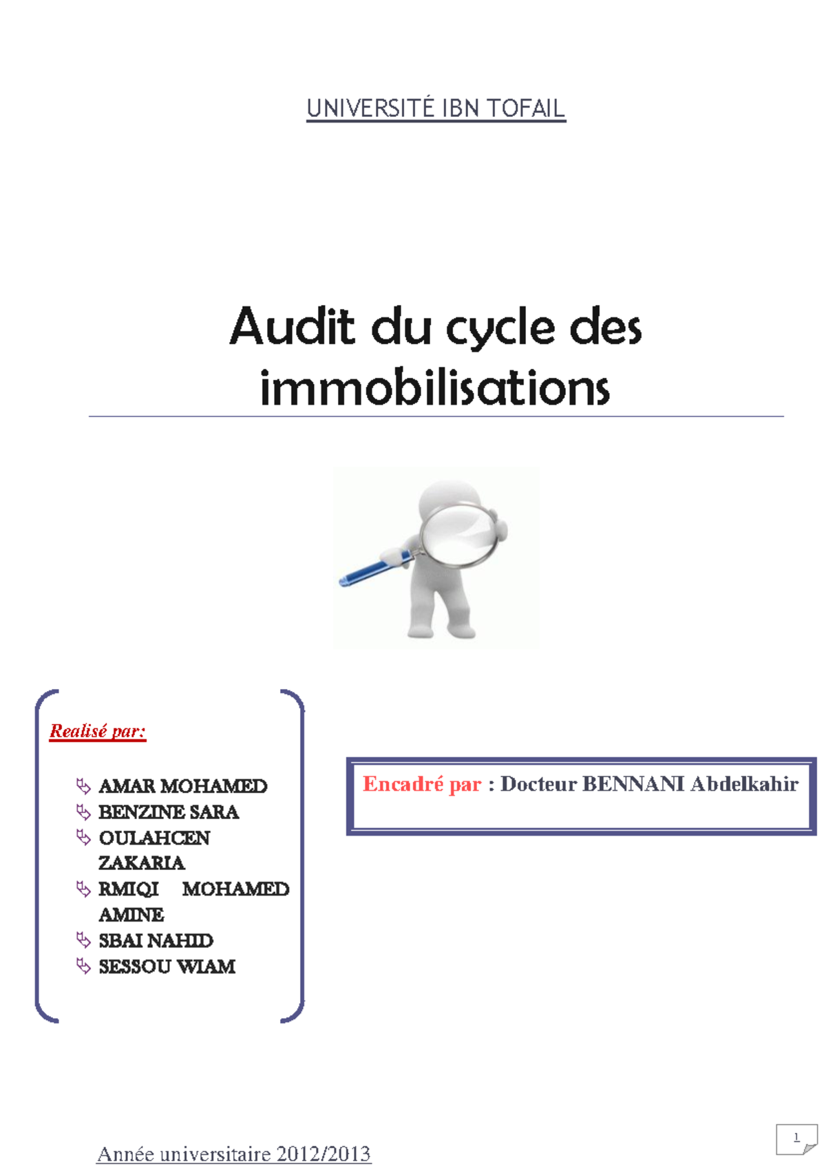 Audit-cycle-immobilisations compress - 1 UNIVERSITÉ IBN TOFAIL Audit du ...