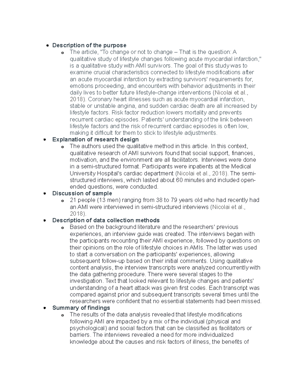 Week 4 - Discussion post - Description of the purpose o The article ...