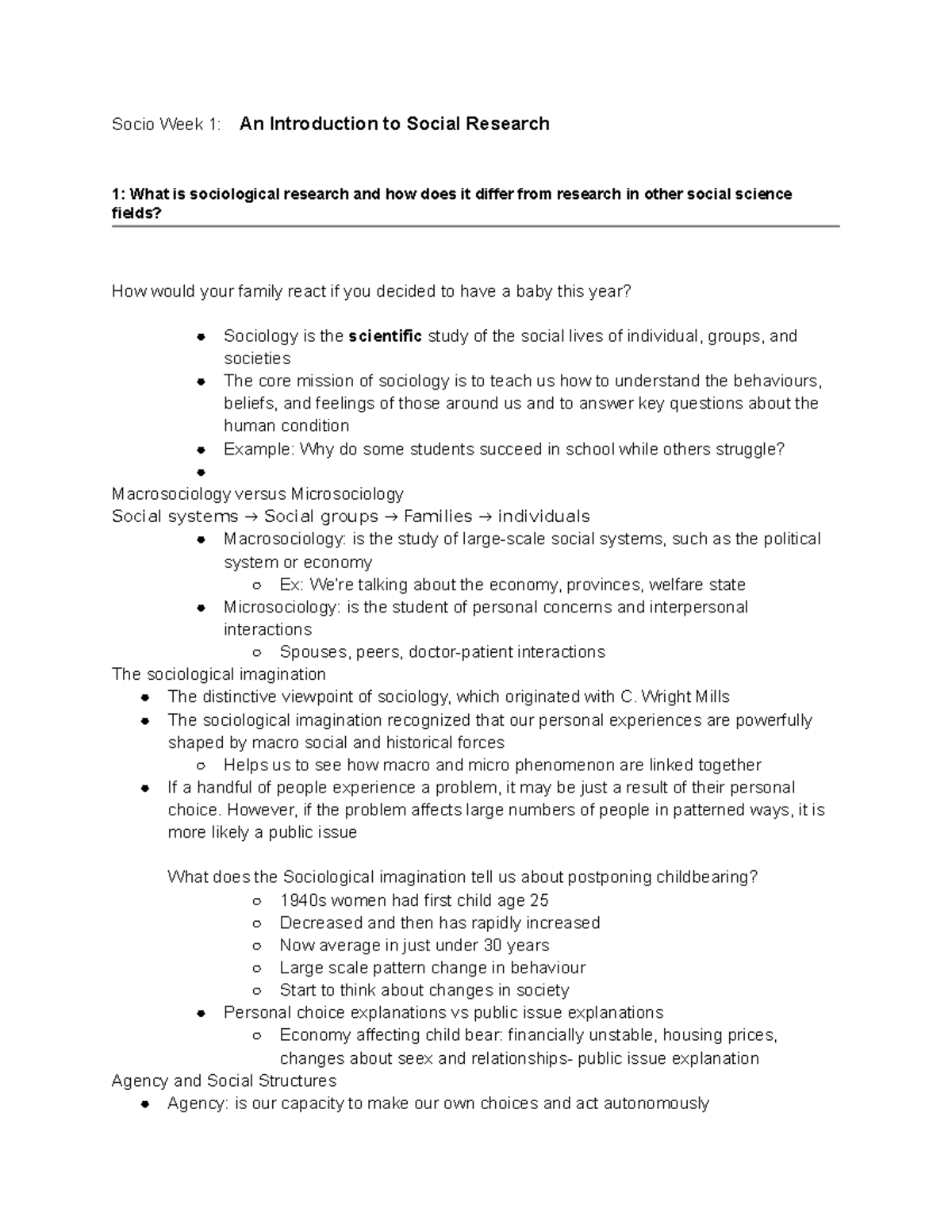 Socio 2206 - Lecture notes 1-12 - Socio Week 1: An Introduction to ...