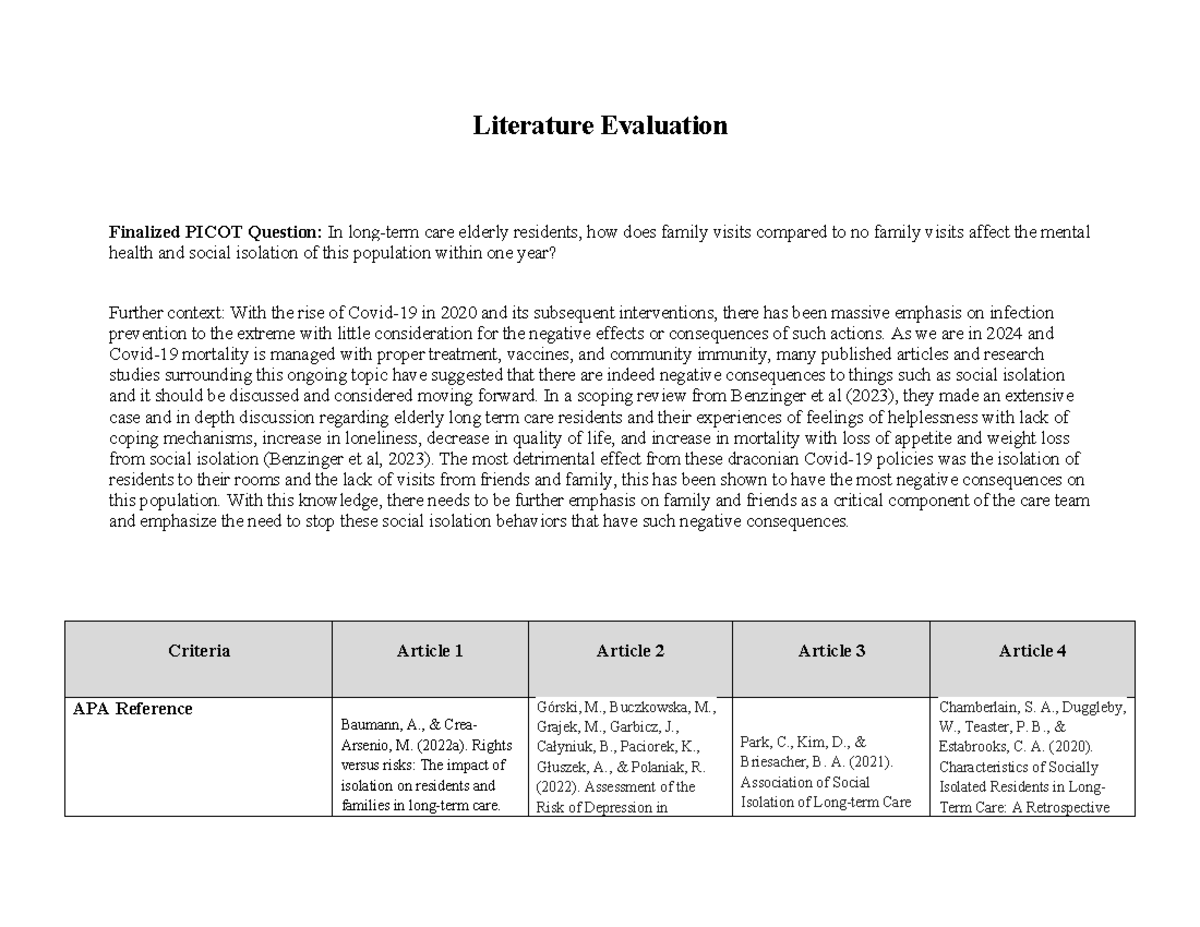 Literature Evaluation and sources to use in paper 2 - Literature ...
