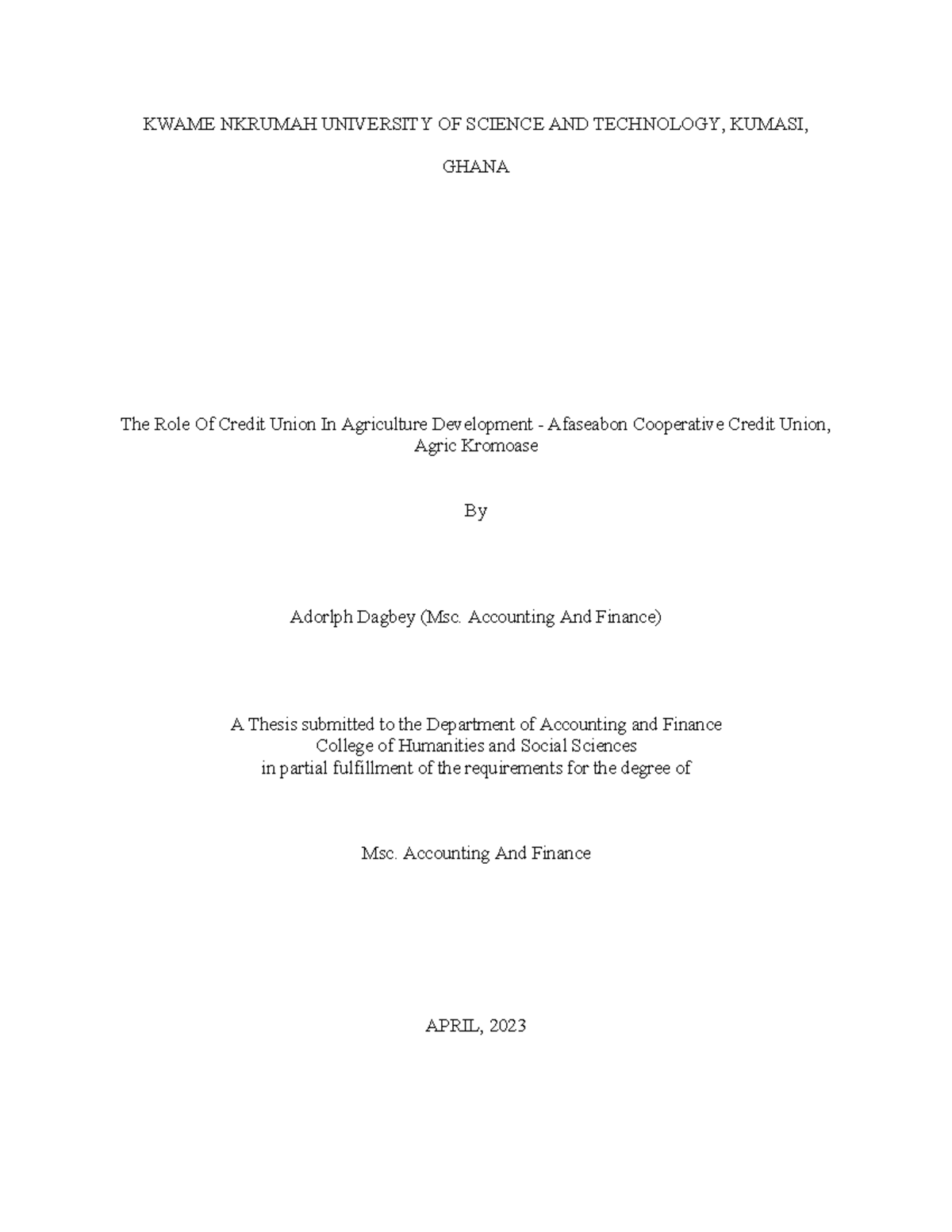 Project work at KNUST school of Business (IDL) - KWAME NKRUMAH ...