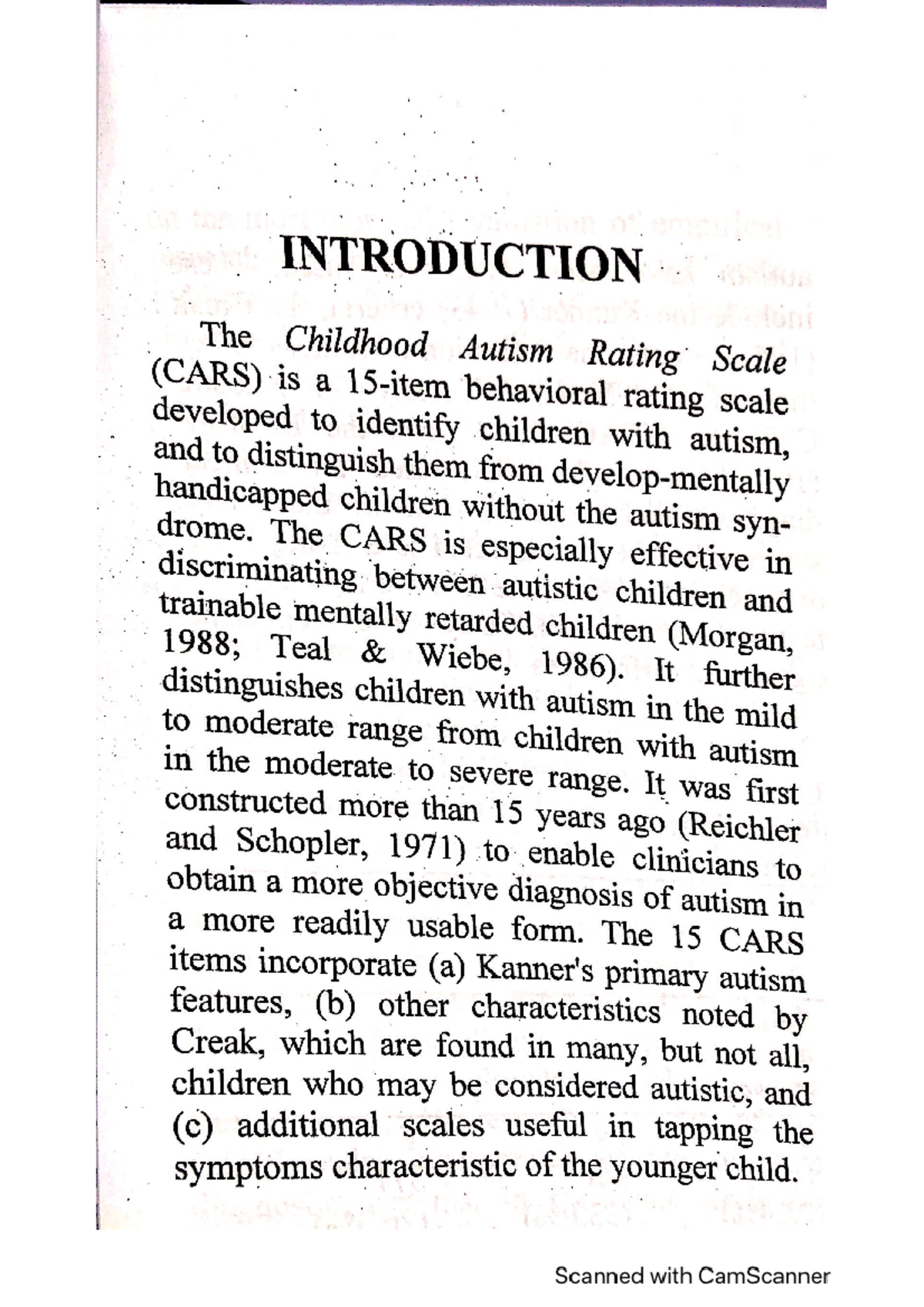 CARS - Neuro Psychology - Studocu